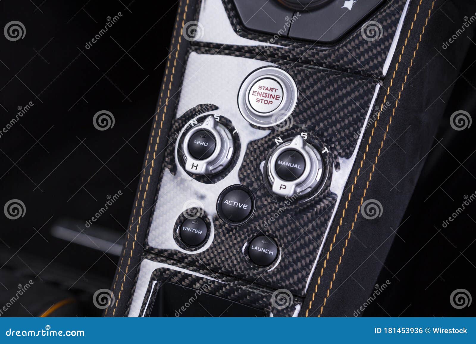 Beautiful Shot of a Black Start Engine Dashboard on a Sports Car Stock ...