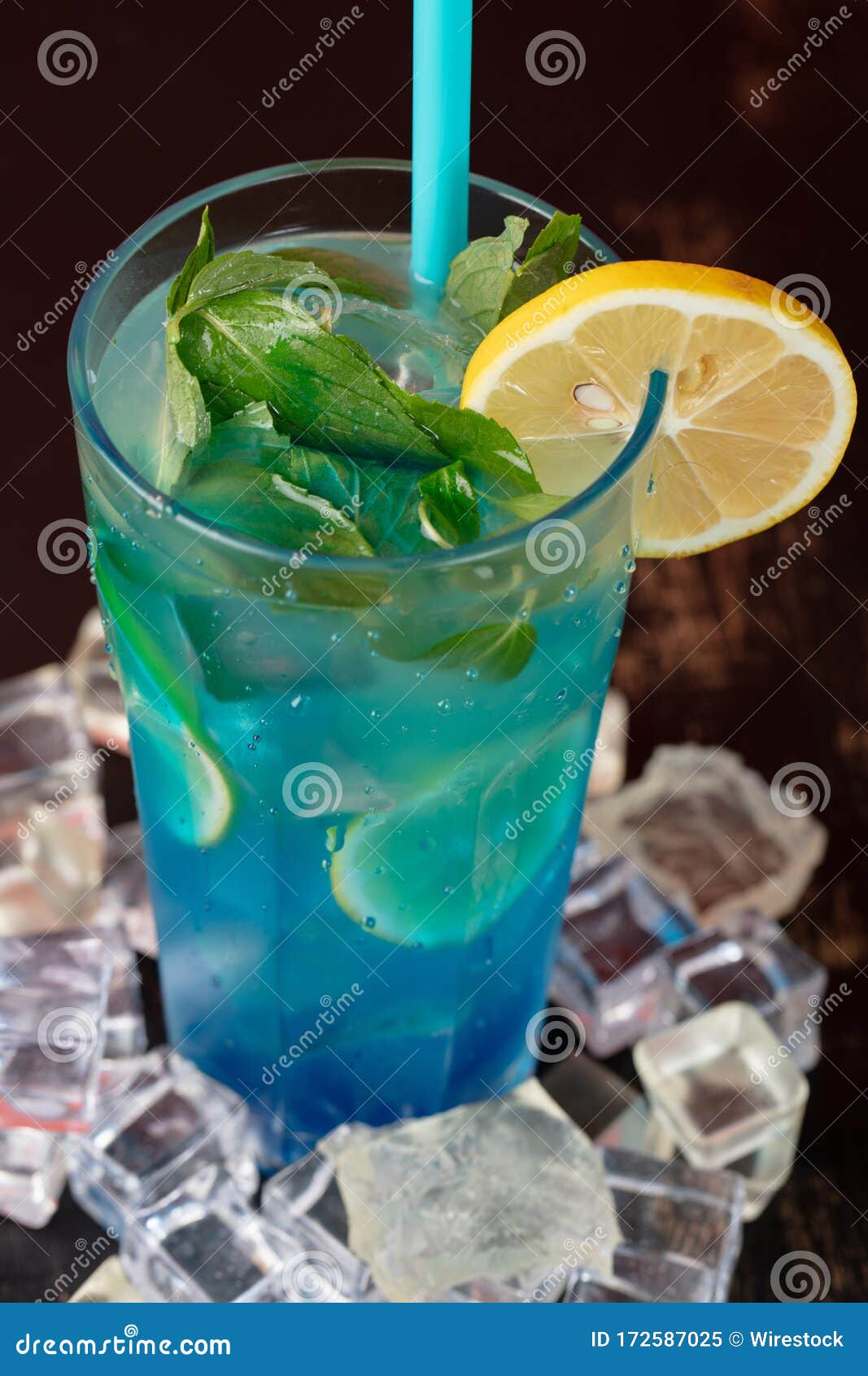Beautiful Shot of a Blue Lemonade with Mint and Straw Stock Image ...