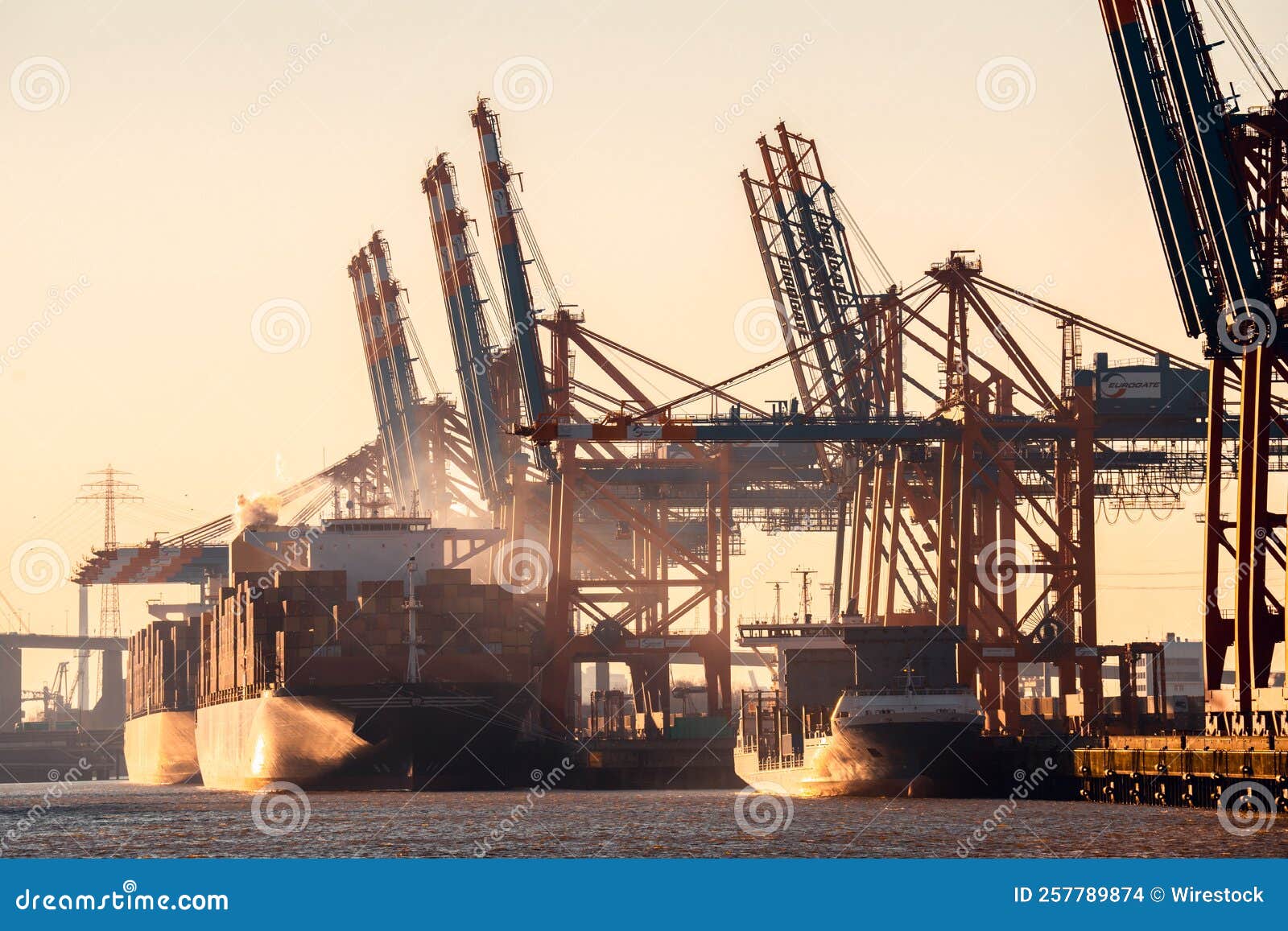 Beautiful Shot of Container Ships Unloading at the Eurogate Container ...