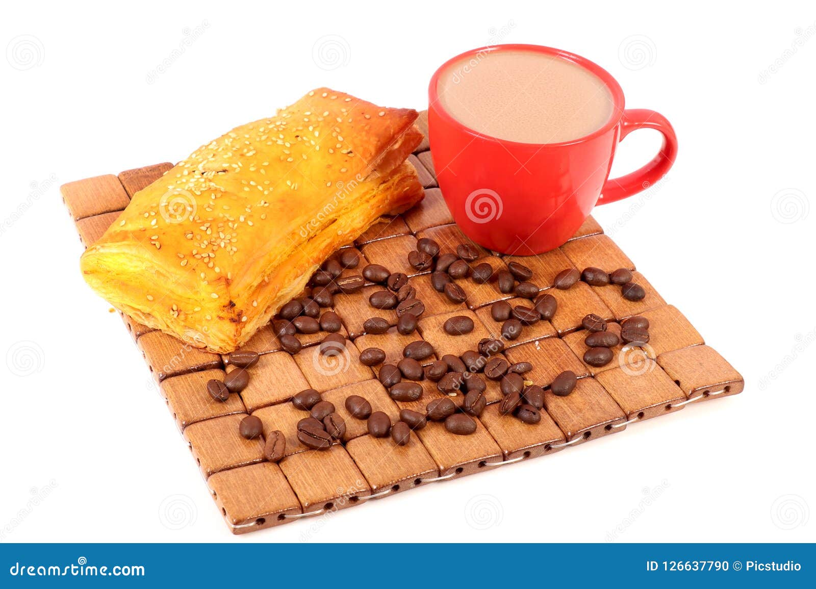 Coffee and snack stock photo. Image of puff, white, wooden - 126637790
