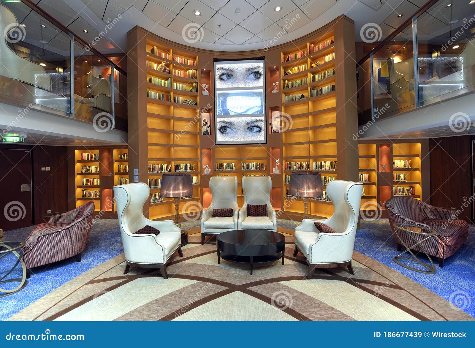 Beautiful Shot of Entrance Hall with a Huge Library Editorial Stock ...