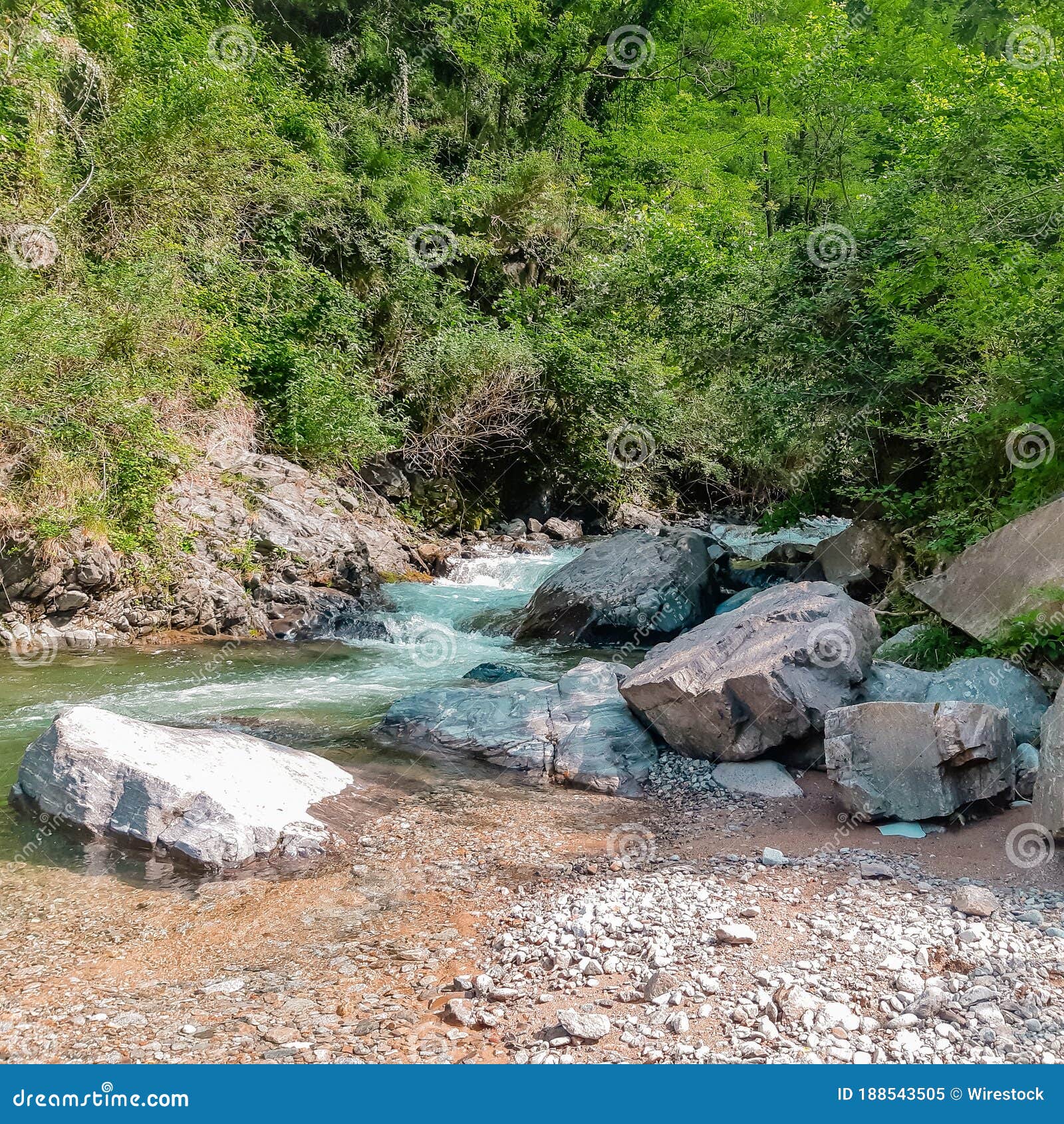 Beautiful Shot of a Flowing River with Big Rocks and Trees Stock Image ...