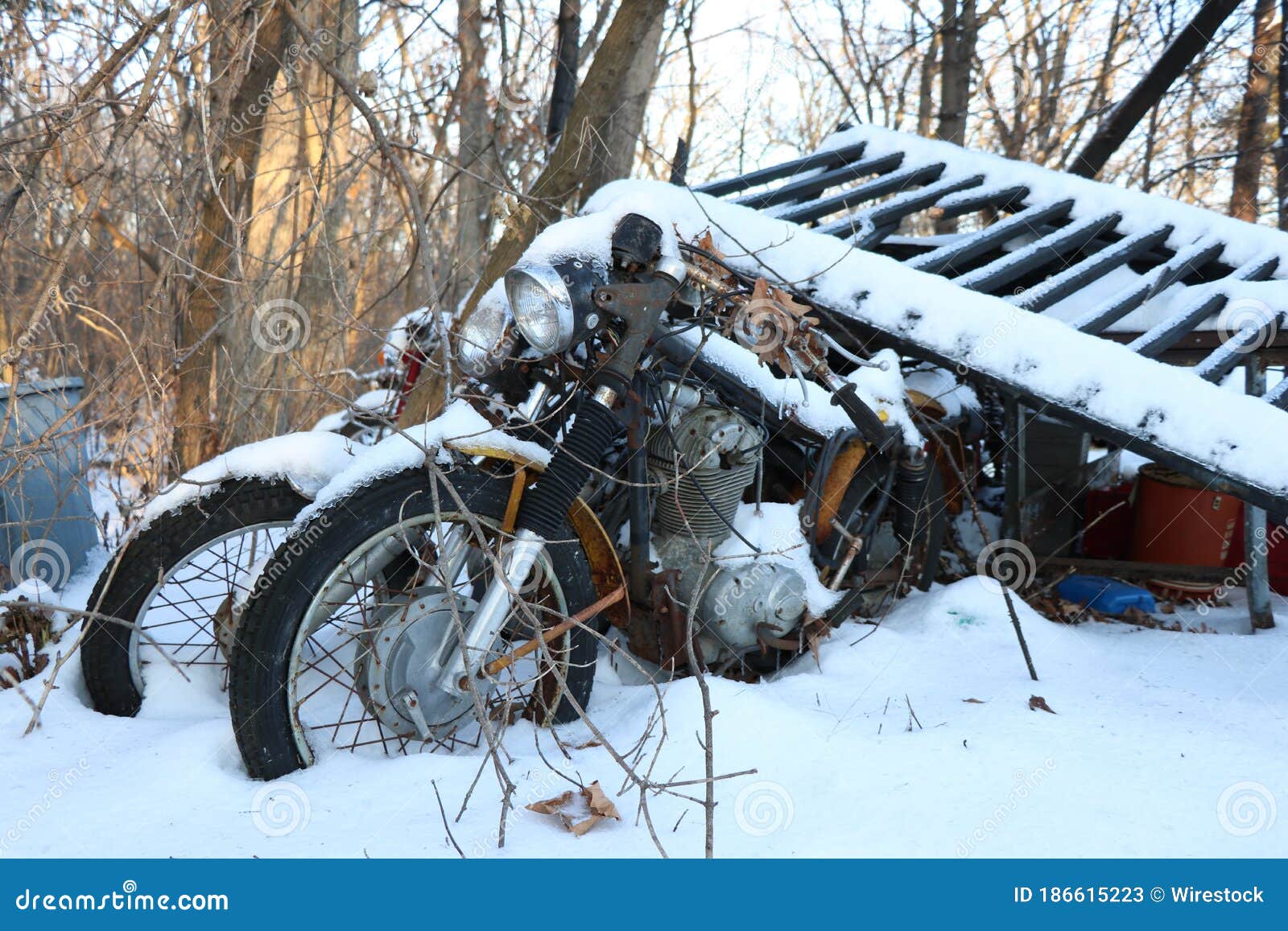 Beautiful Shot of a Motorcycle Covered in Snow Stock Image - Image of ...