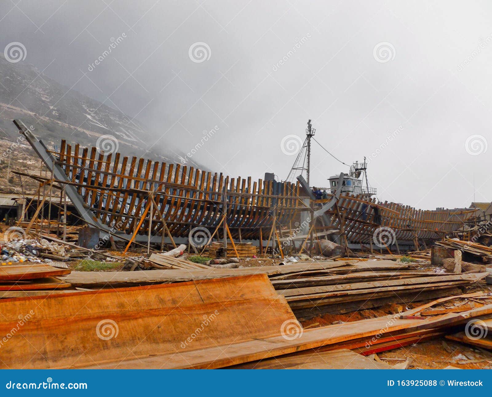 Process Of Construction Of Brick Paved Sidewalk, Half Built Pavement ...