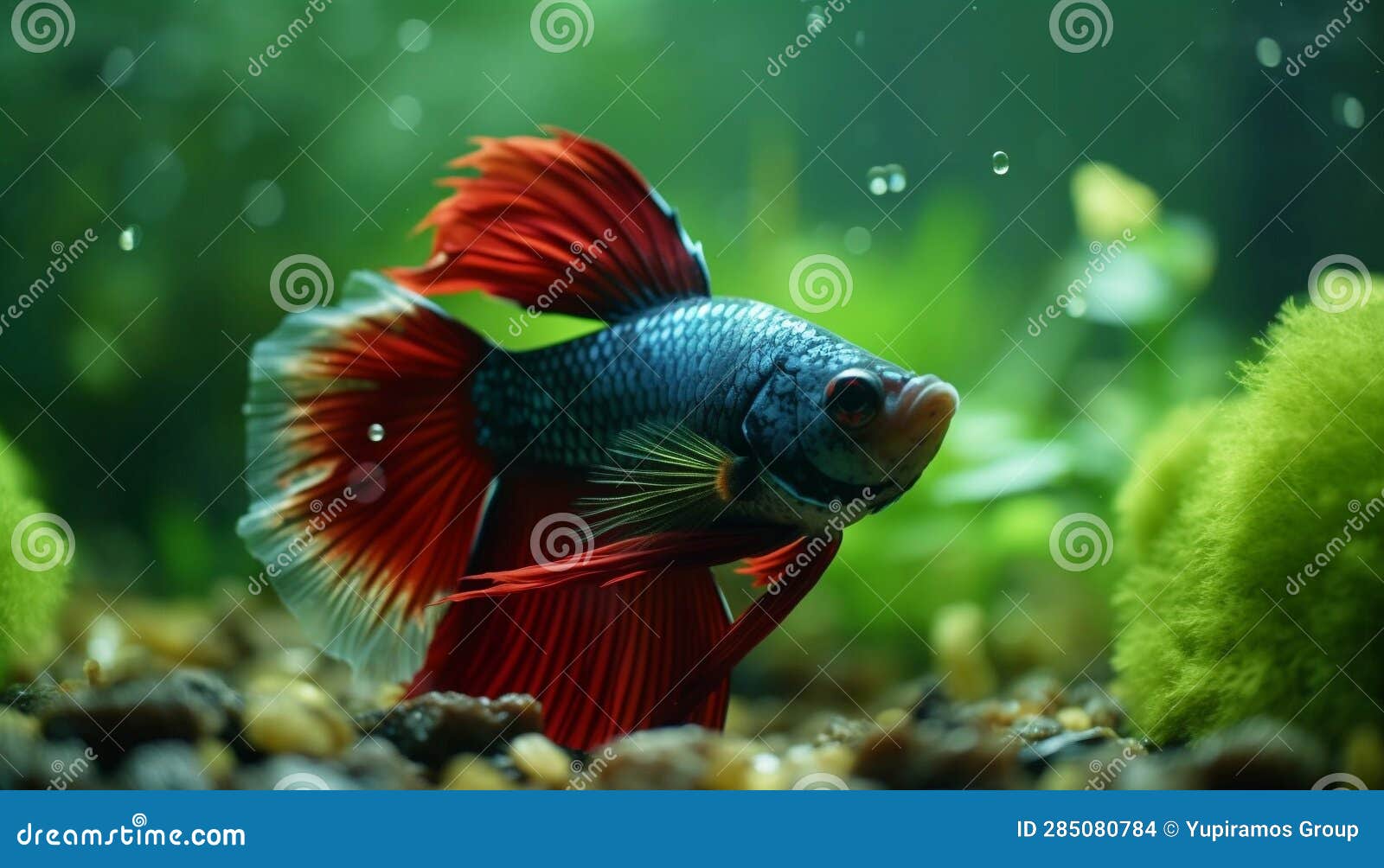 A Beautiful Siamese Fighting Fish Swims Gracefully in Blue Water ...