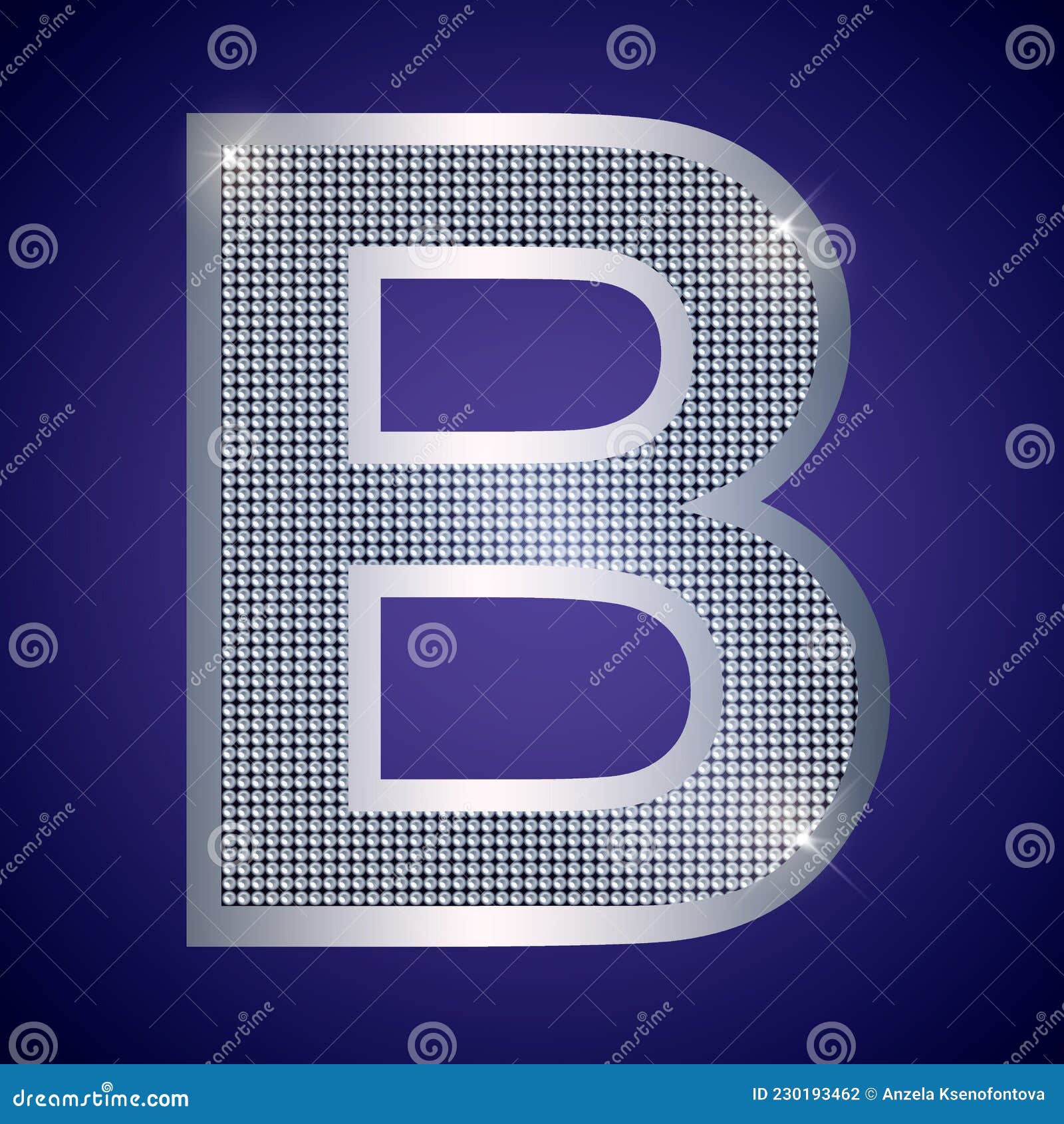 Beautiful Silver Letter B with Brilliants. Vector Font, Alphabet ...