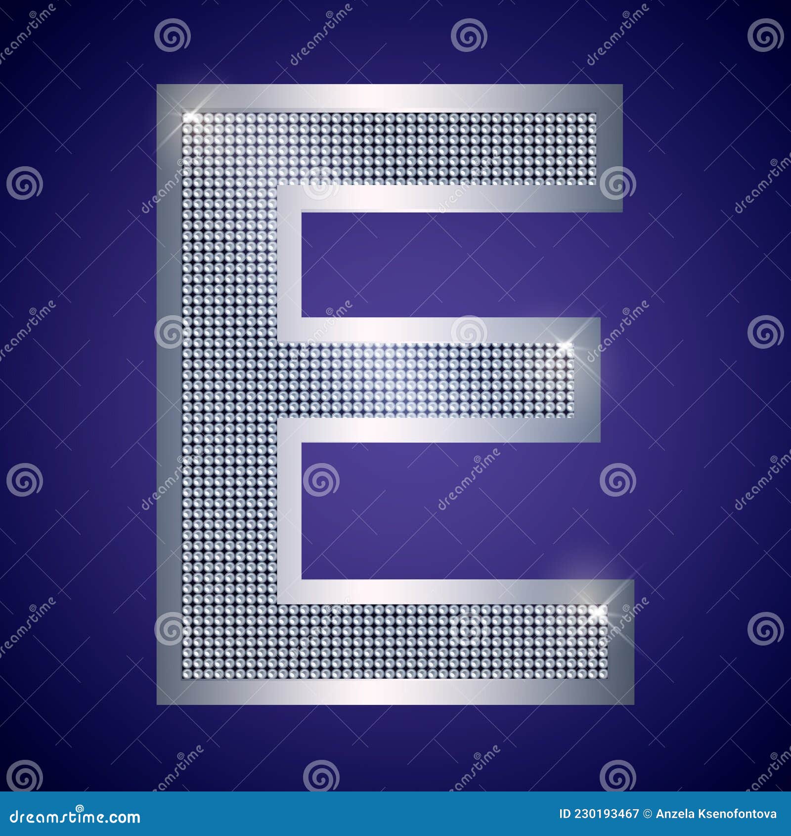 Beautiful Silver Letter E With Brilliants. Vector Font, Alphabet ...