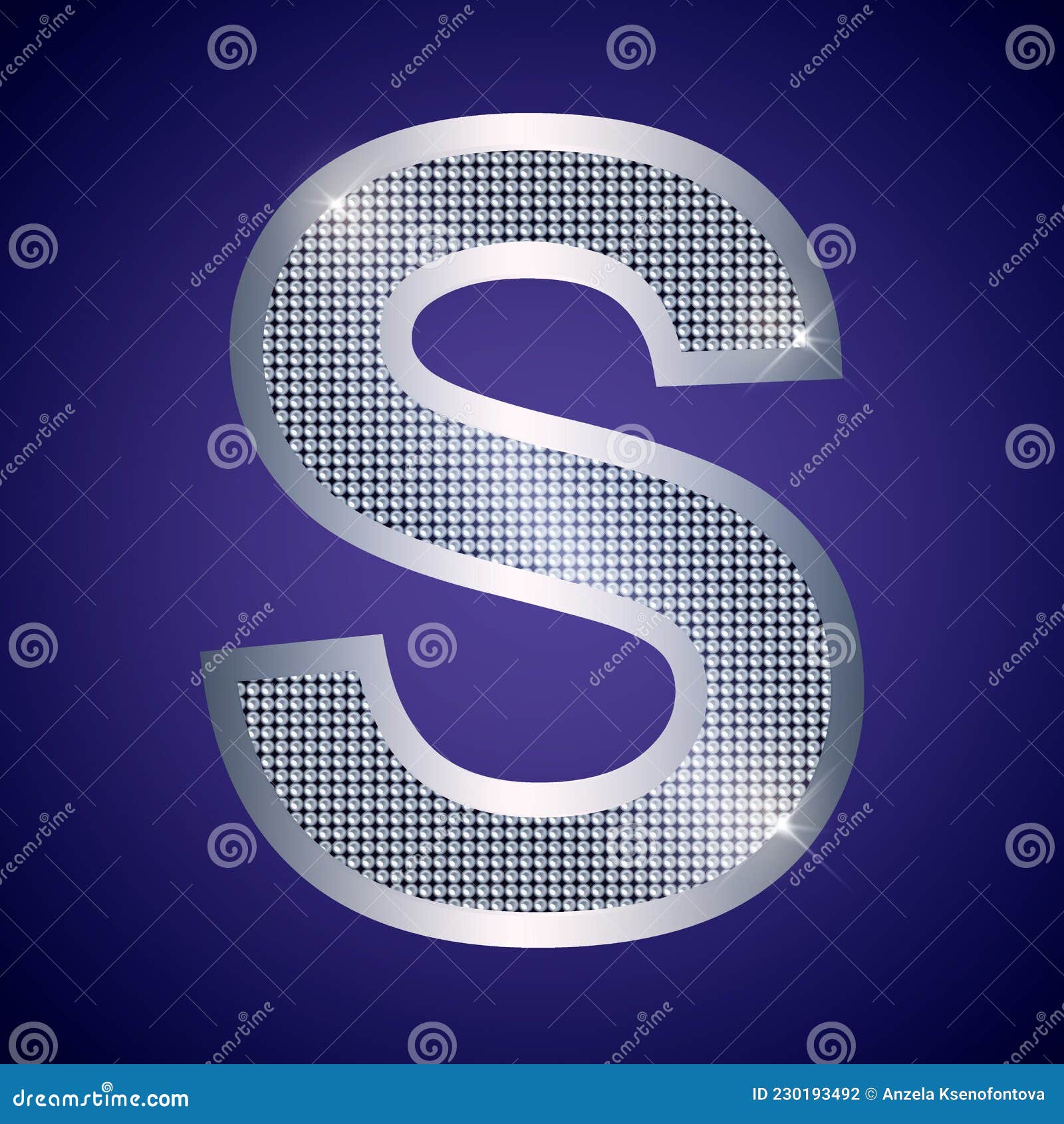 Beautiful Silver Letter S with Brilliants. Vector Font, Alphabet ...