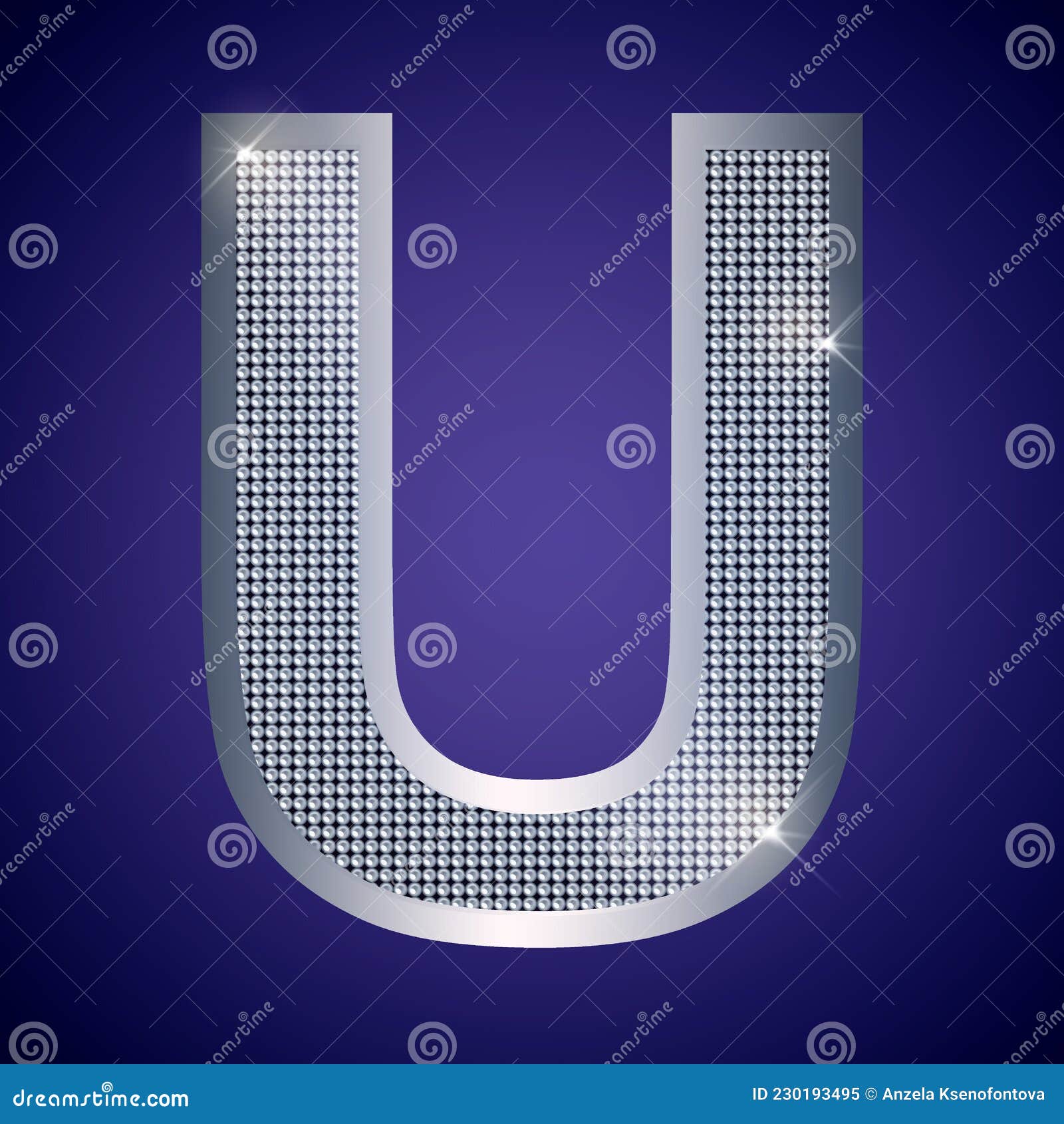 Beautiful Silver Letter U with Brilliants. Vector Font, Alphabet ...