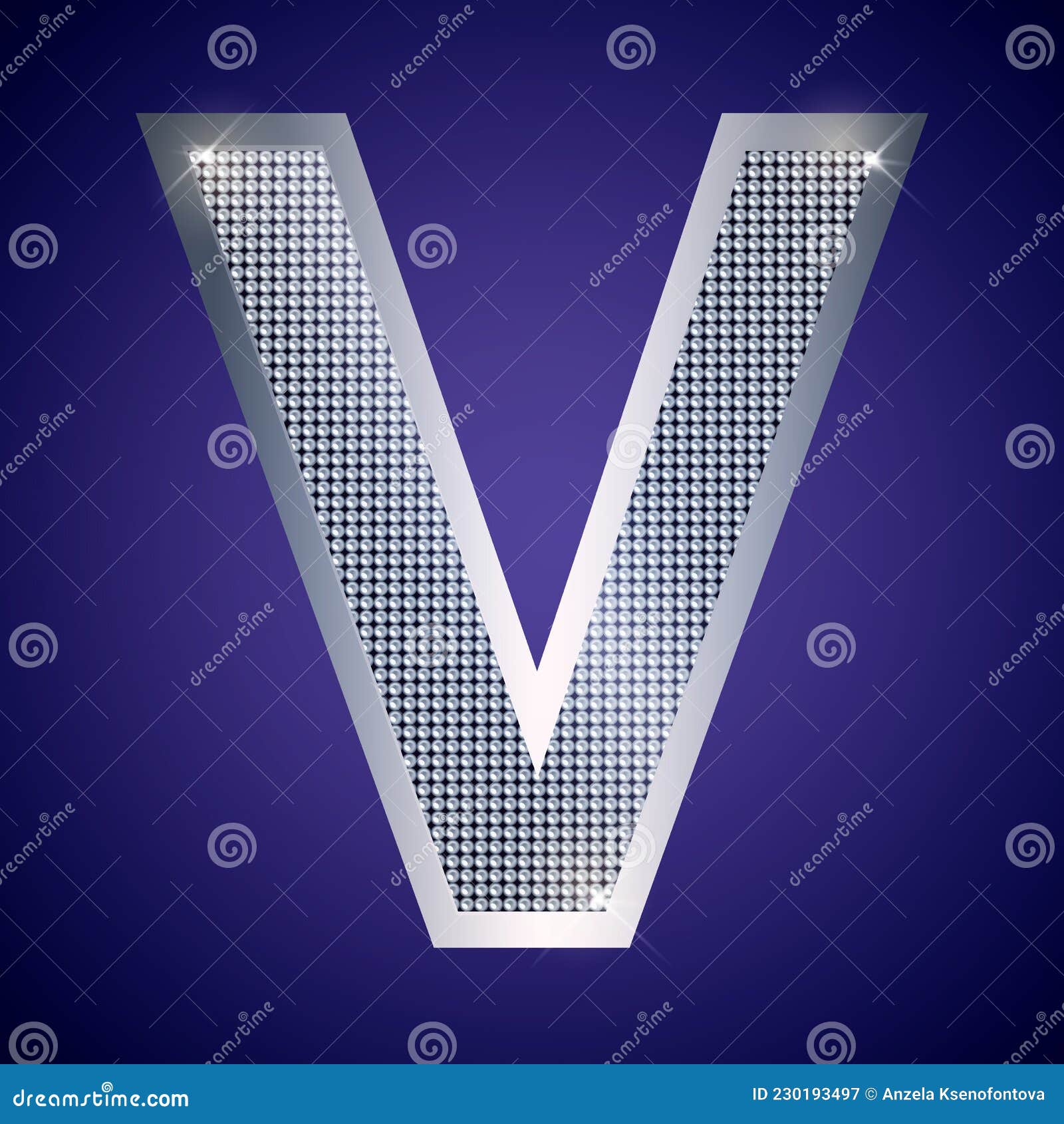 Beautiful Silver Letter V with Brilliants. Vector Font, Alphabet ...