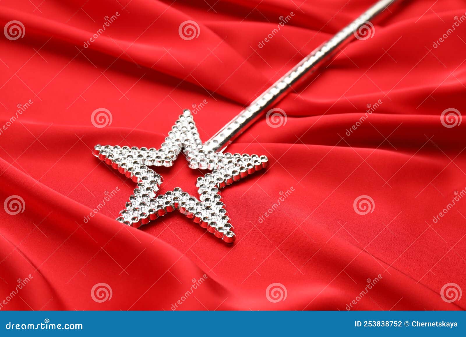 Beautiful Silver Magic Wand on Red Fabric, Closeup Stock Photo - Image ...