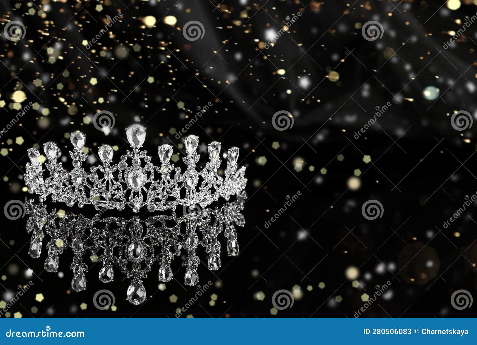 Beautiful Silver Tiara with Diamonds on Dark Mirror Surface, Space for ...