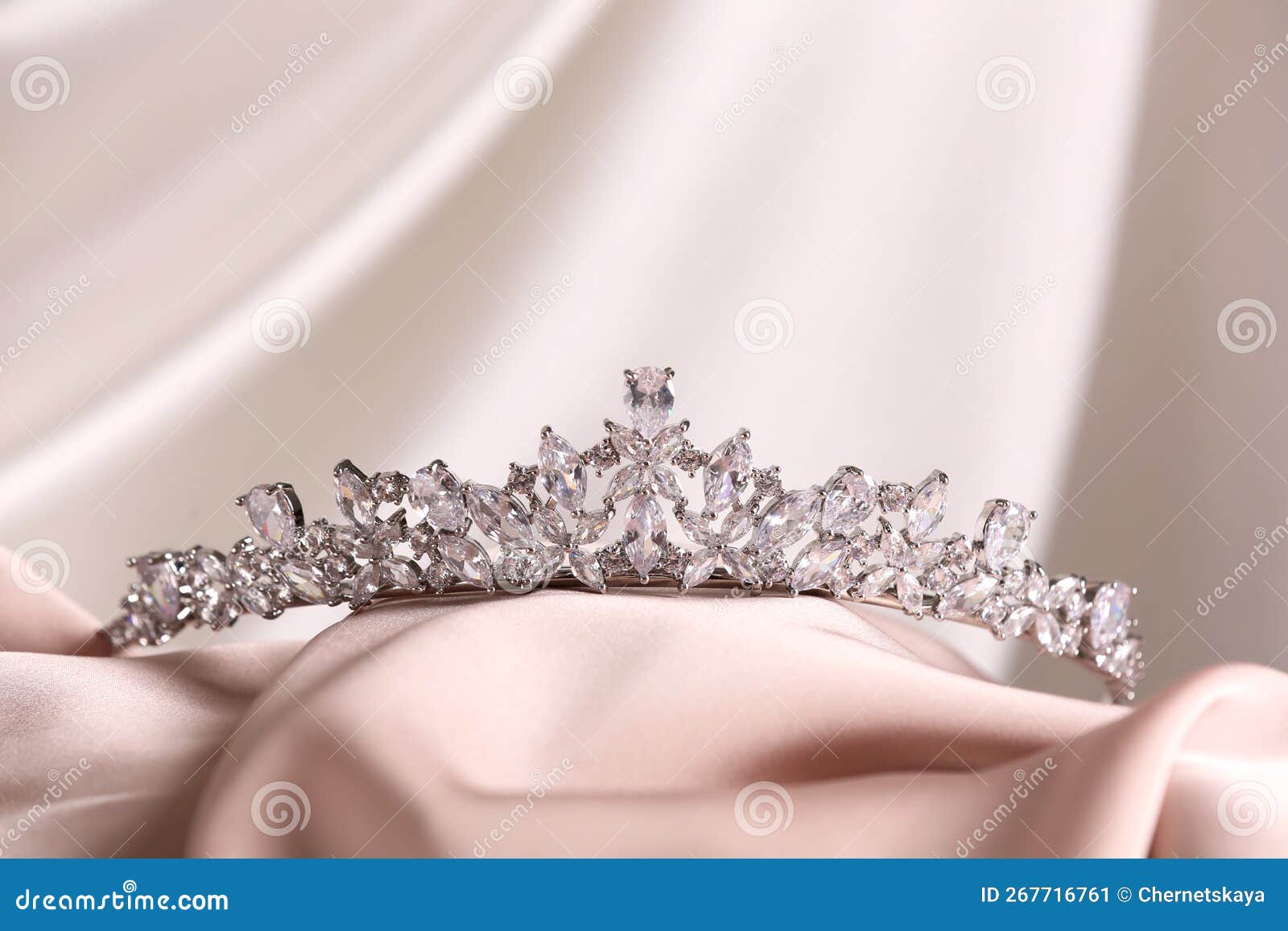 Beautiful Silver Tiara with Diamonds on Light Cloth Stock Image - Image ...