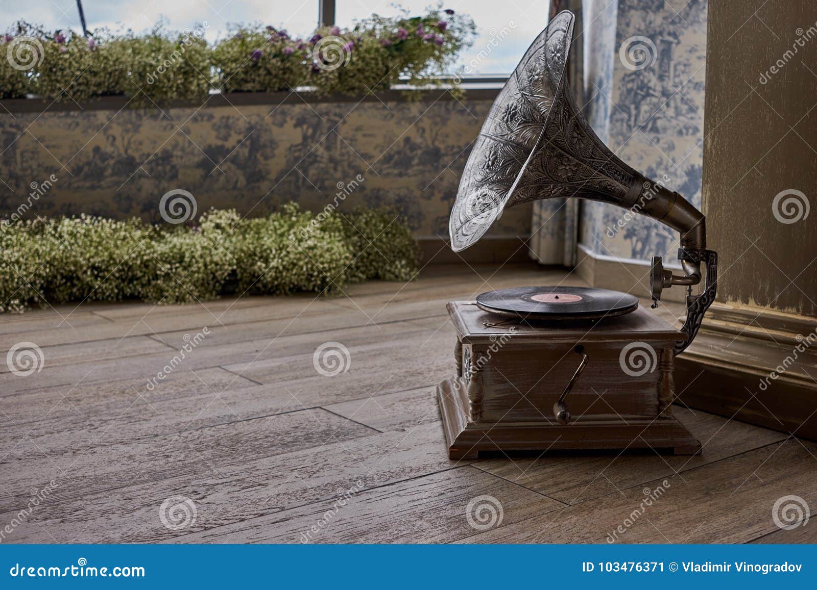 Beautiful Silver Vintage Phonograph. Retro Gramophone. Stock Image ...