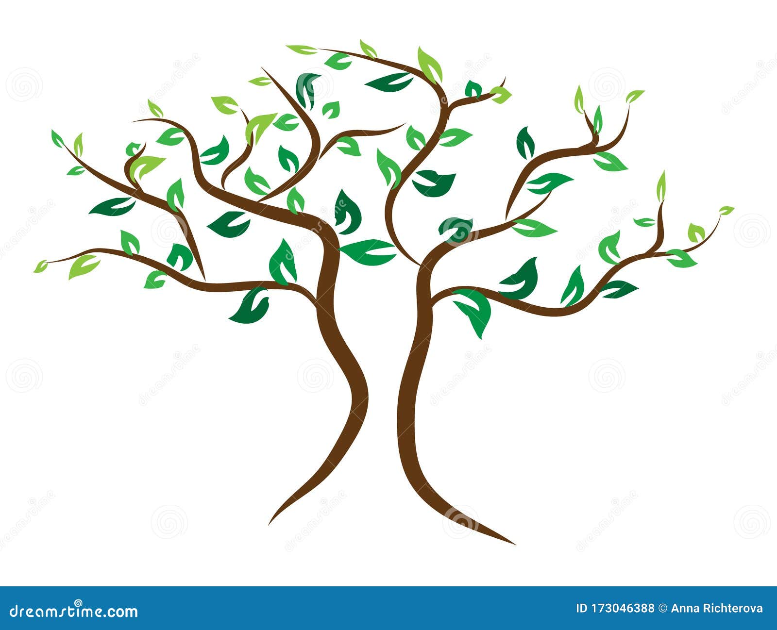 Beautiful Simple Green Tree. Brown Branches with Dark and Light Green ...