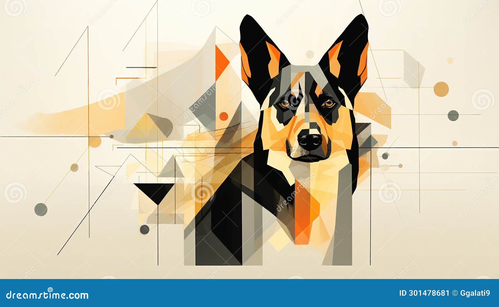 A Beautiful Simple Modern Shepherd Dog Artwork, Abstract Geometrical ...
