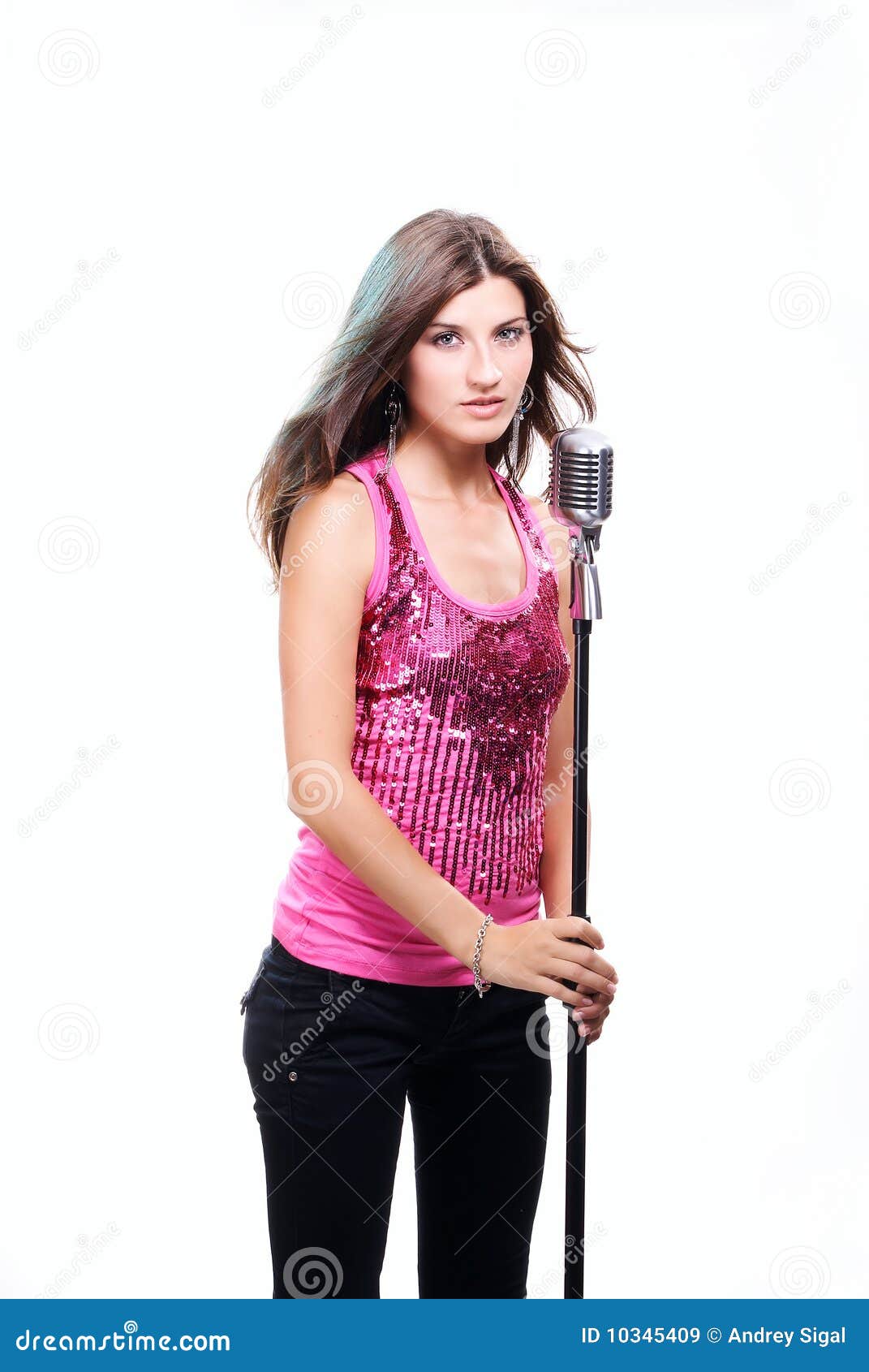 Beautiful Singer Holding Microphone, Isolated Stock Image - Image of ...