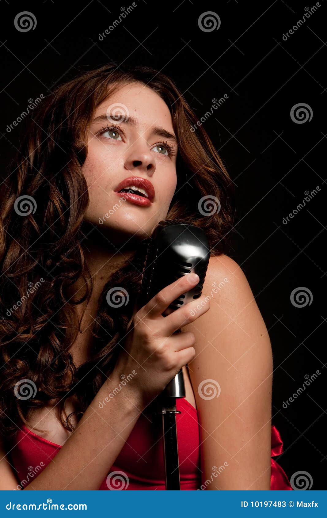 Beautiful Singer Singing with Microphone Stock Image - Image of ...