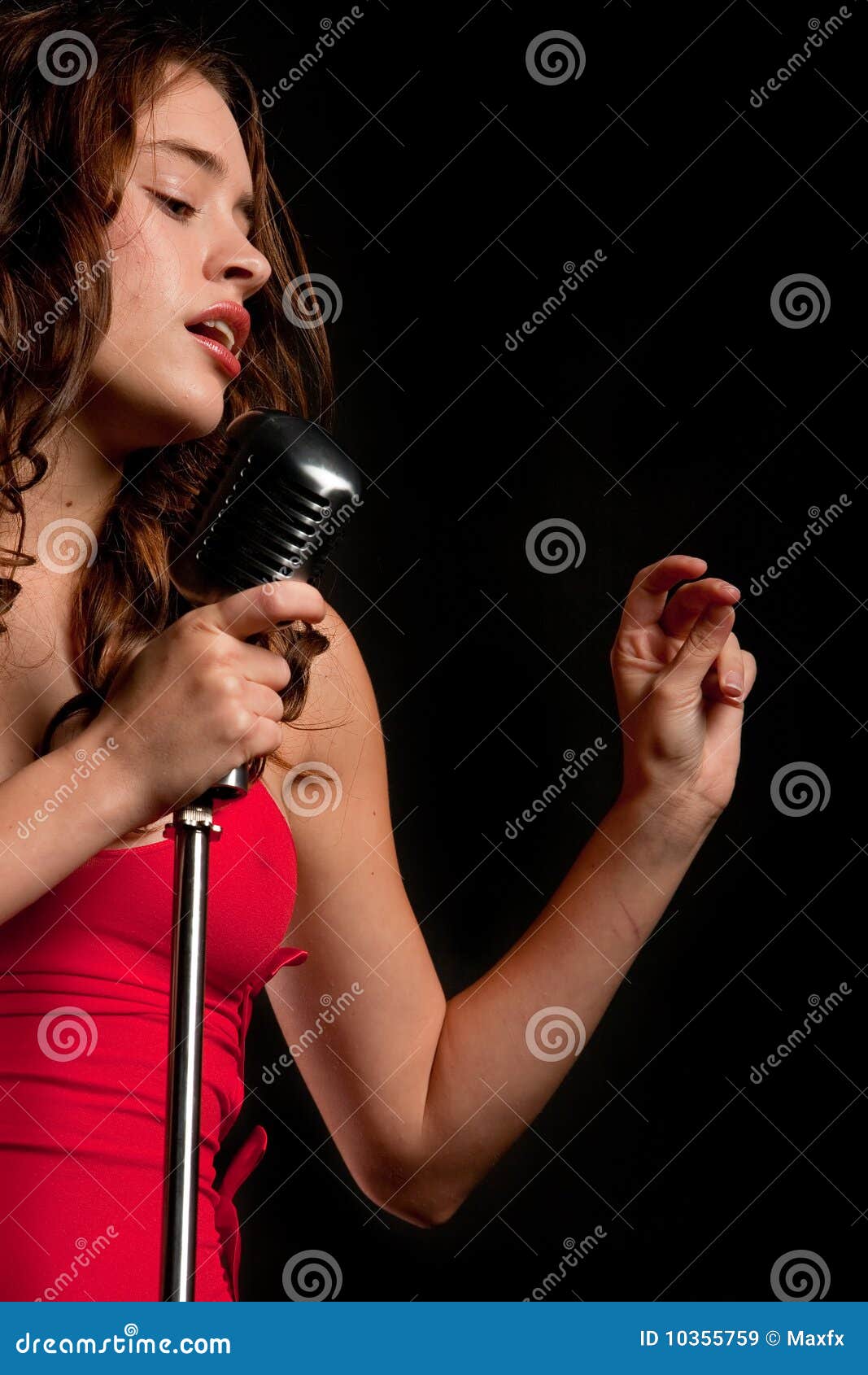 Beautiful Singer Singing with Microphone Stock Image - Image of ...
