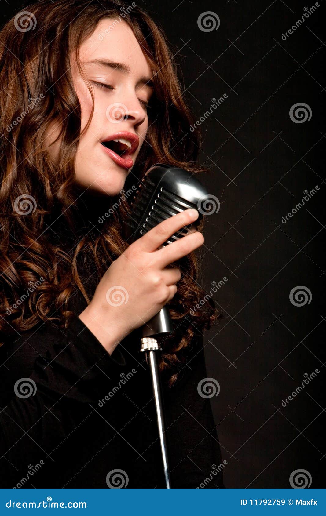 Beautiful Singer Singing with Microphone Stock Image - Image of music ...