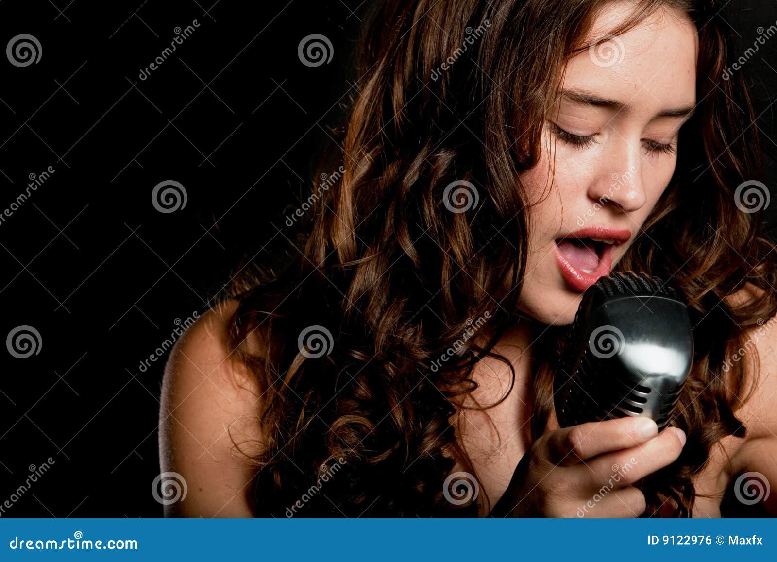 Beautiful Singer Singing with Microphone Stock Photo - Image of model ...