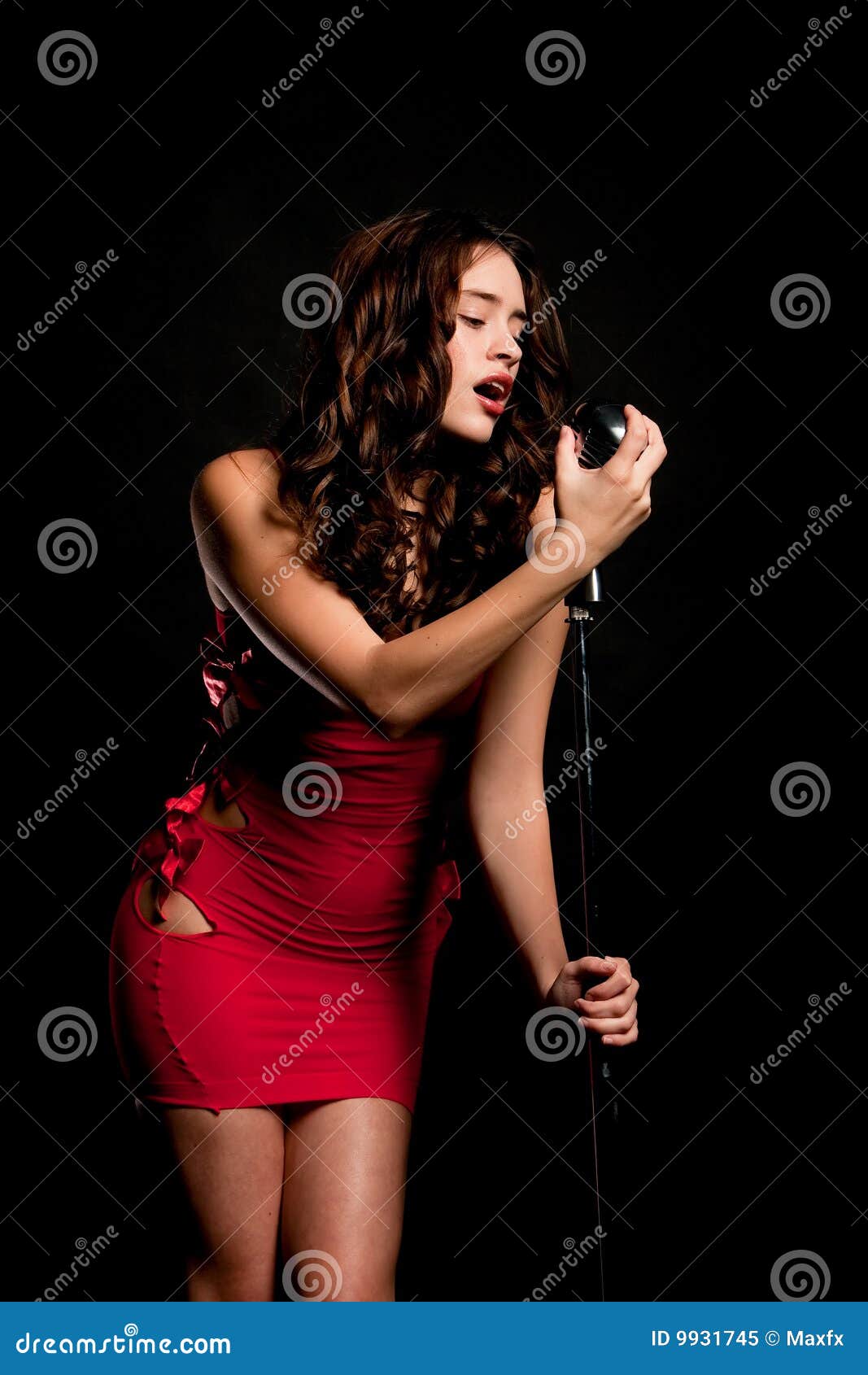 Beautiful Singer Singing with Microphone Stock Image - Image of fashion ...