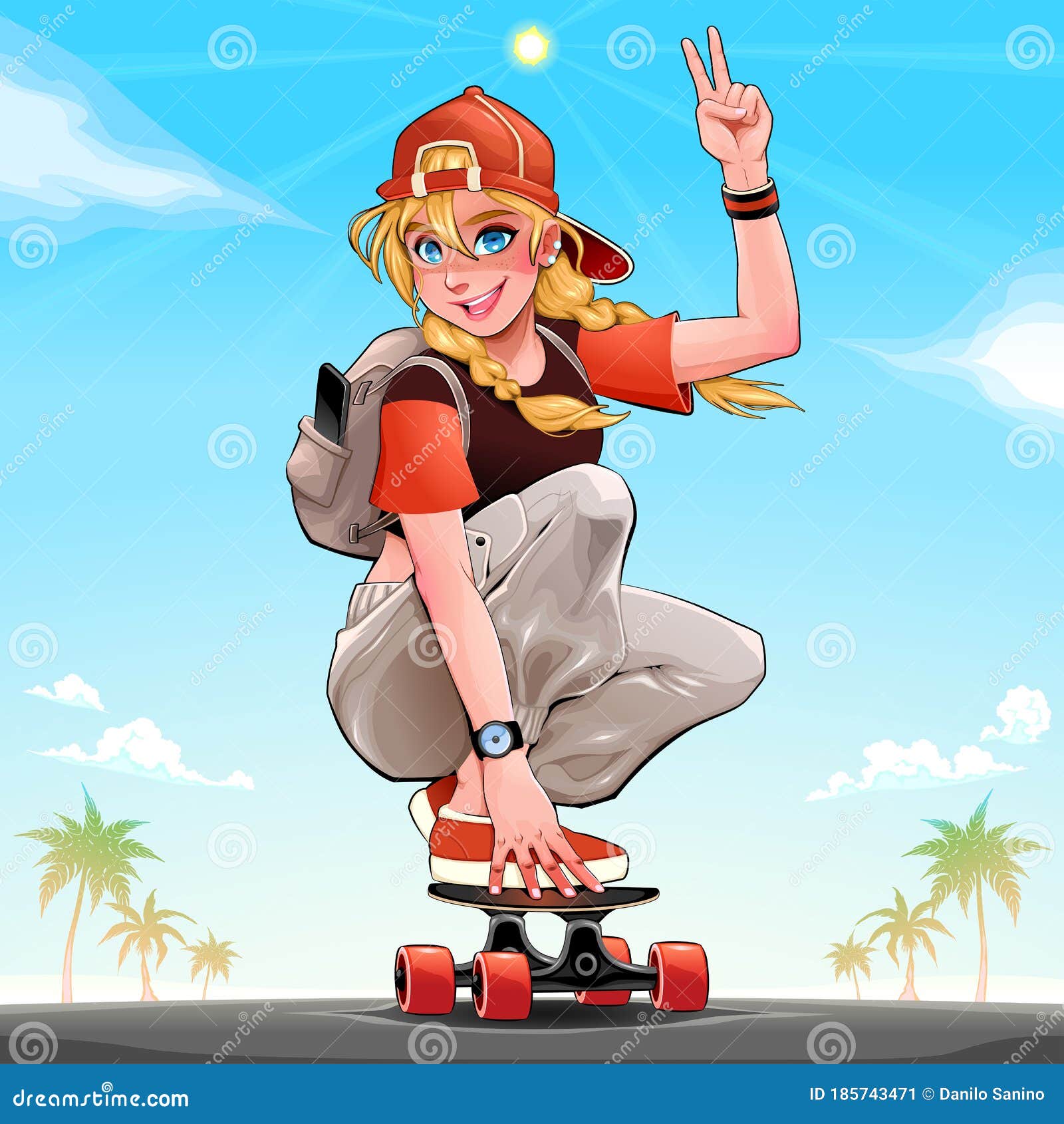 Beautiful skater girl stock vector. Illustration of summer - 185743471