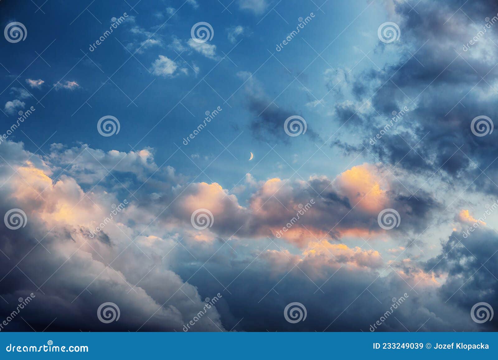 Beautiful Sky Cloud Background and Moon. Stock Image - Image of ...