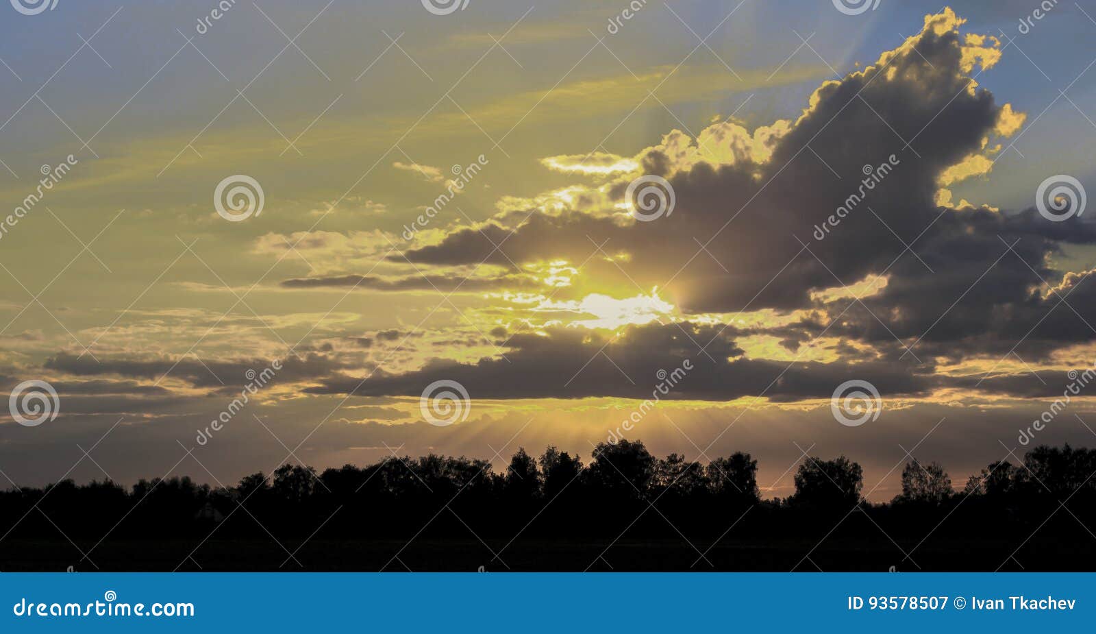 Beautiful Sky with Shaft of Sunlight and Clouds during Sunset Stock ...