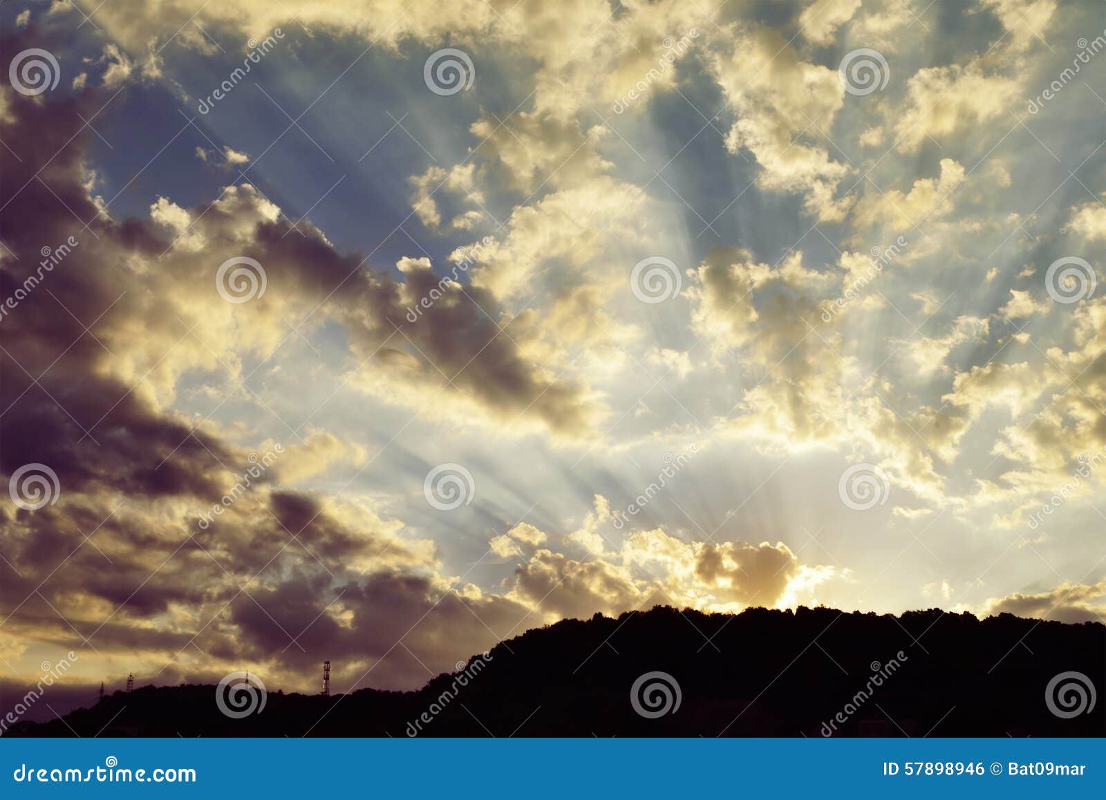 Beautiful Sky with Sunbeams and Dynamic Clouds at Sunset. Stock Photo ...
