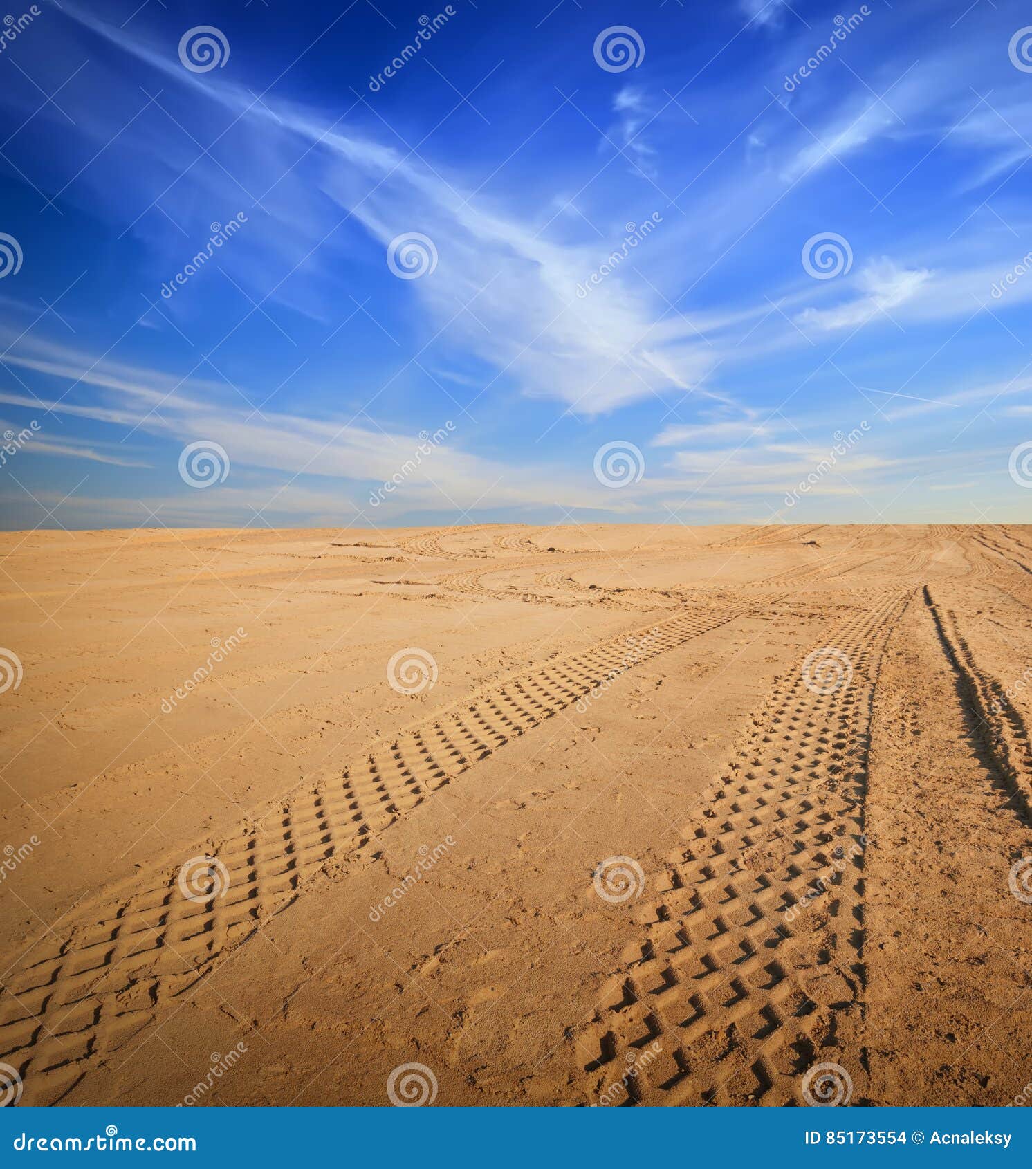 Beautiful Sky View and Sand Dunes with Wheel Tracks Stock Photo - Image ...