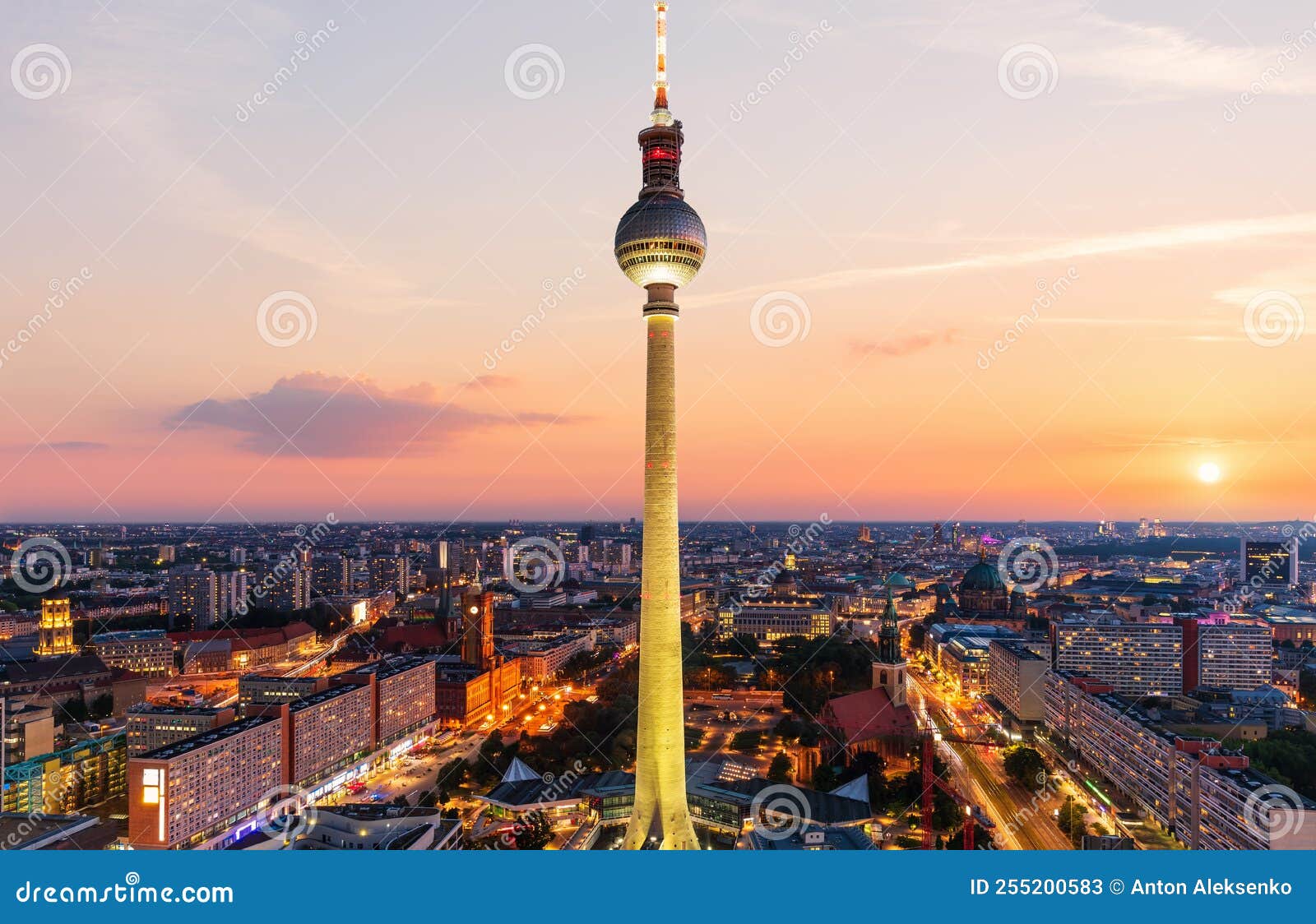 Beautiful Skyline Panorama of Berlin at Sunset, Germany Stock Image ...