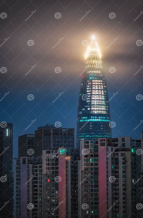 Beautiful Skyscraper with a Light on Top Editorial Photo - Image of ...