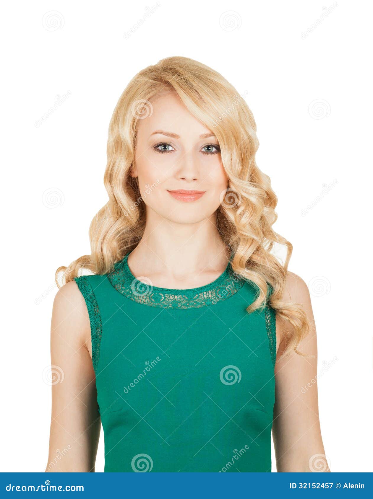 The Beautiful Slender Blonde Woman In Green Dress Stock Image Image