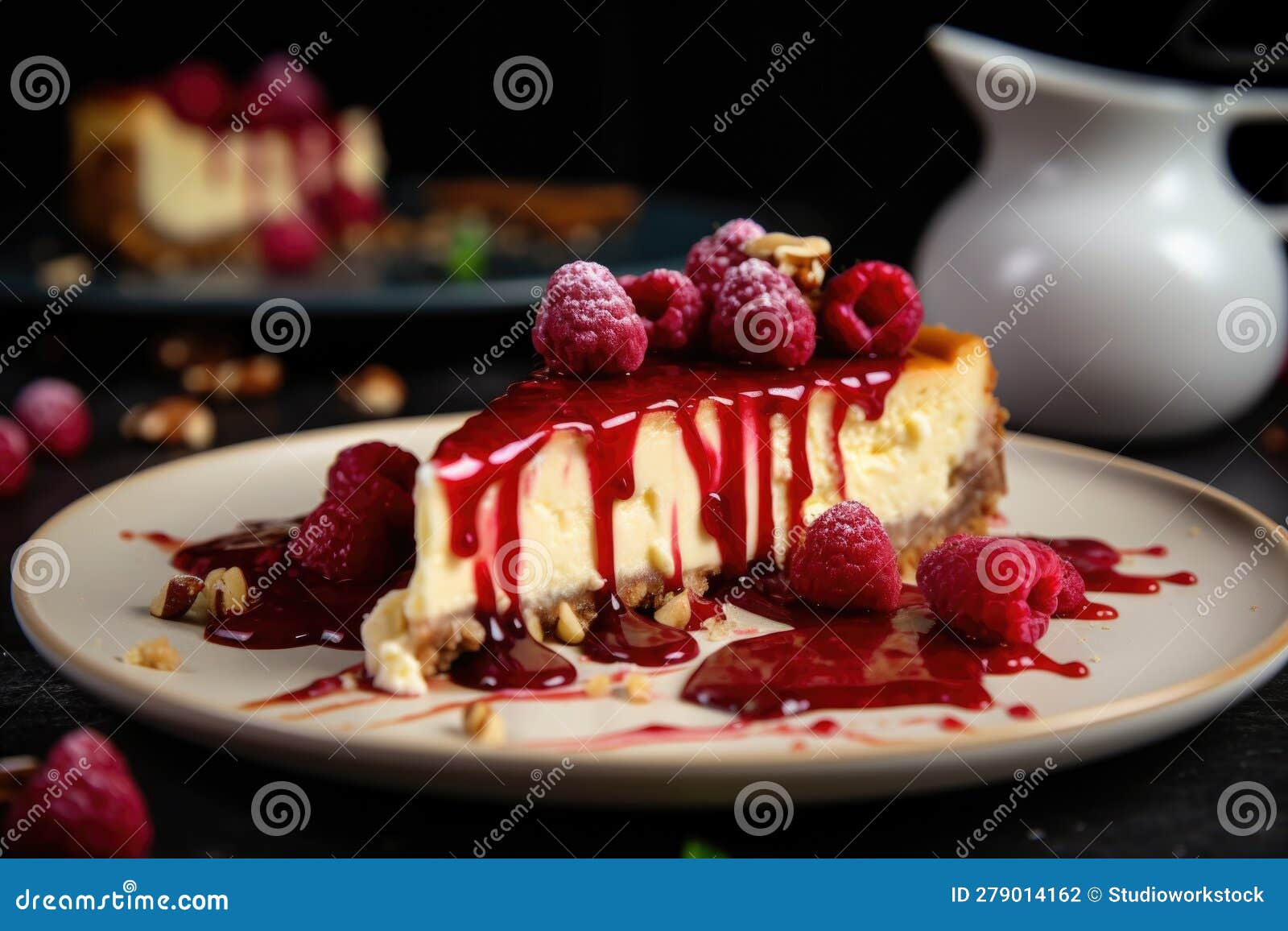 Beautiful Slice of Cheesecake, with Drizzle of Raspberry Sauce and ...