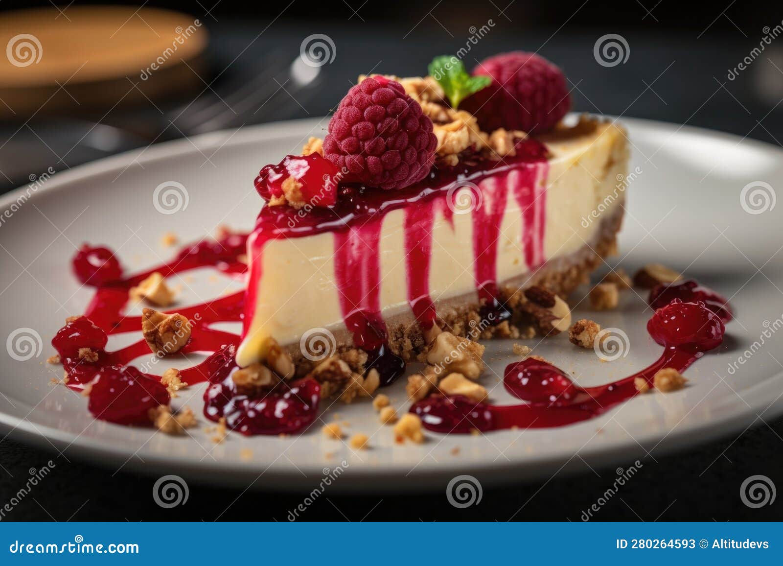 Beautiful Slice of Cheesecake, with Drizzle of Raspberry Sauce and ...