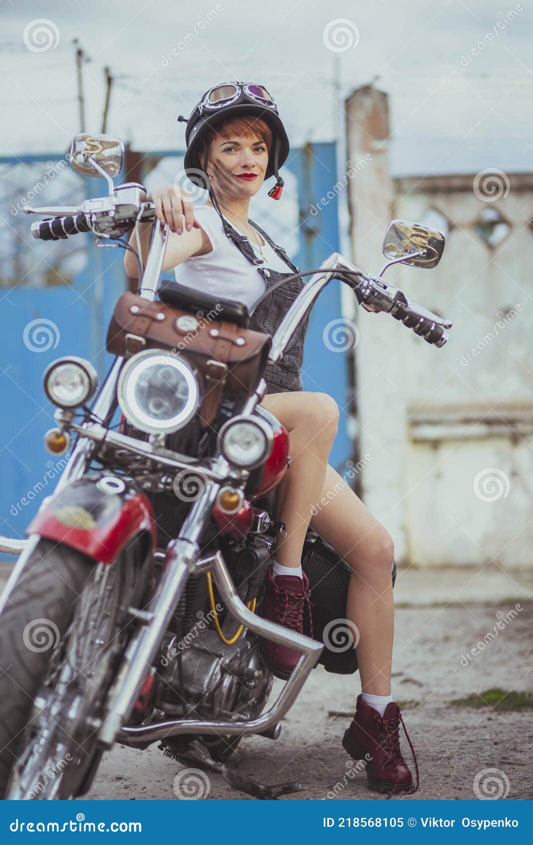 Beautiful Slim Woman Smiling on a Motorcycle Stock Image - Image of ...