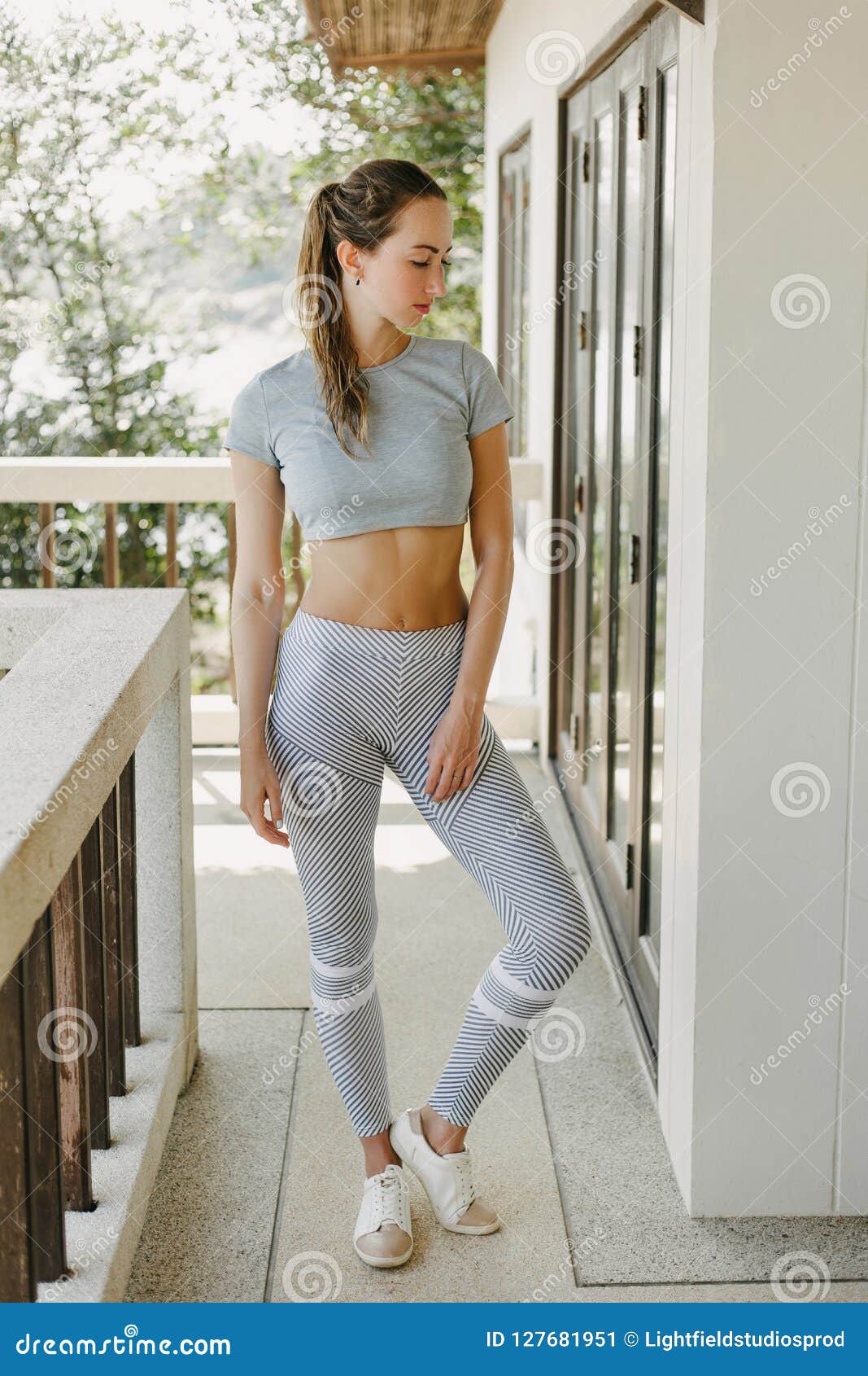 Beautiful Slim Woman In Yoga Pants Standing Stock Image Image Of Sporty Sportswoman 127681951