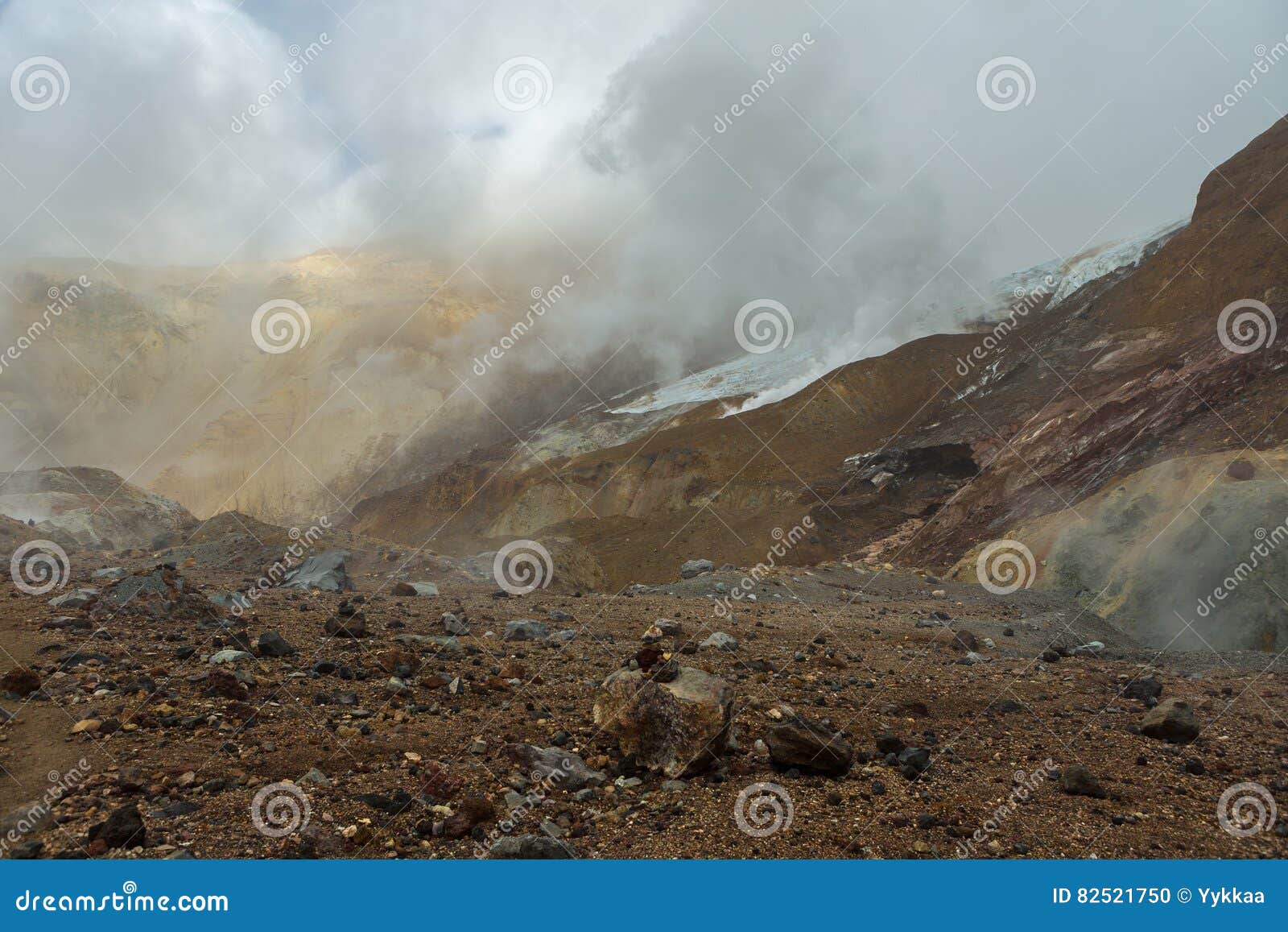 Beautiful Slopes Mutnovsky Volcano Shrouded in Clouds. Stock Photo ...