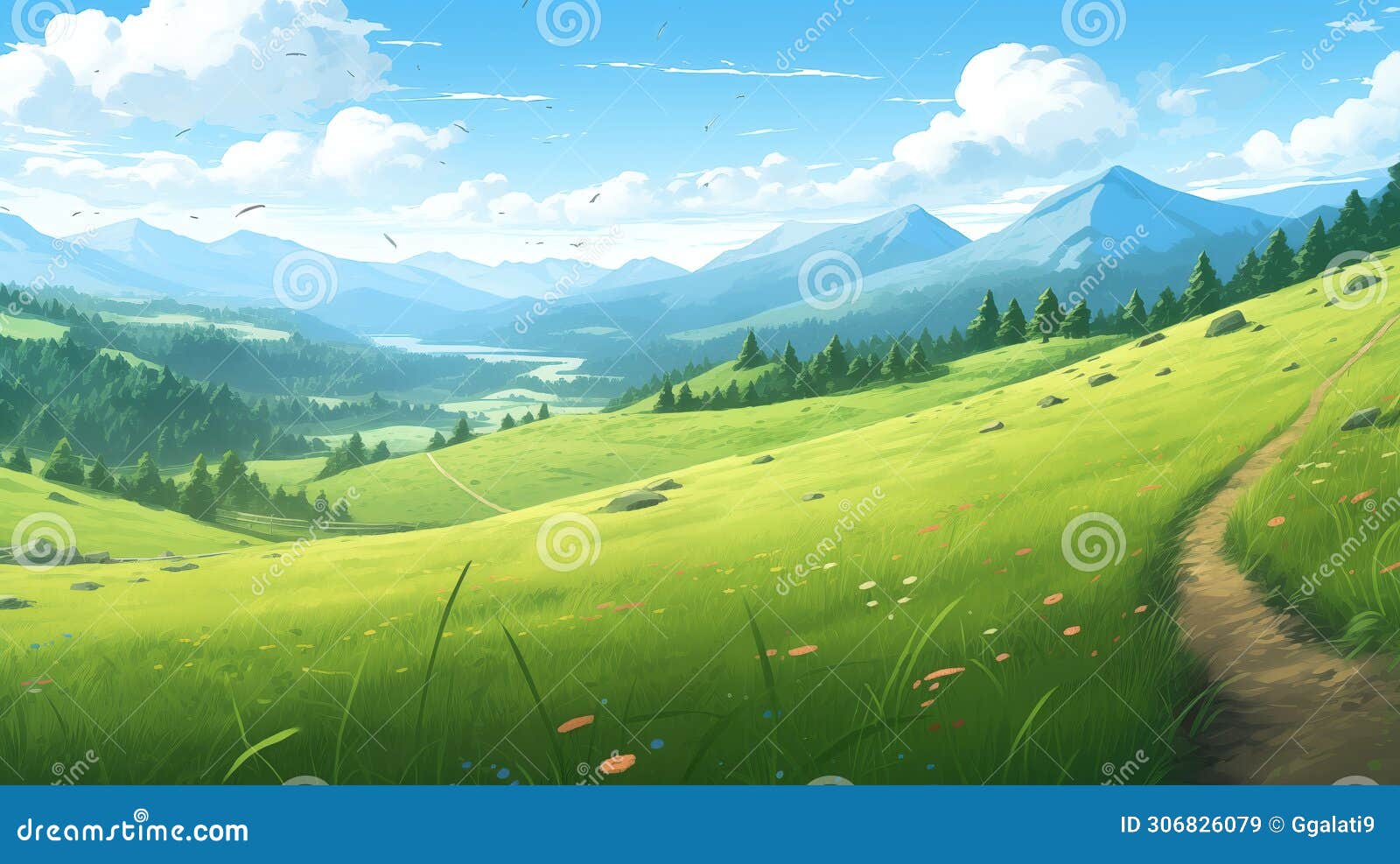 Beautiful Small Path in the Alps, Anime Artwork Stock Illustration ...