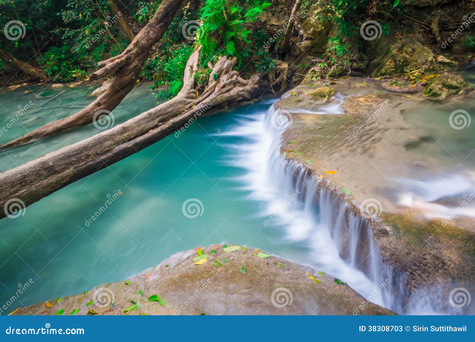 Beautiful Small Waterfall, Erawan National Park, Thailand Stock Image ...