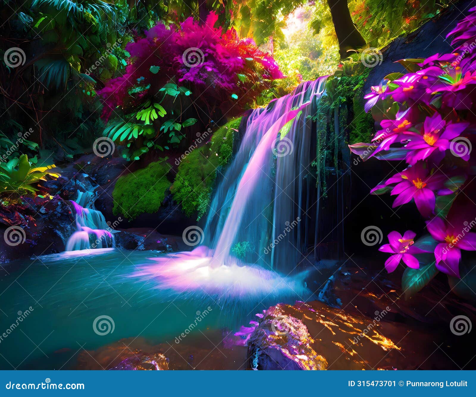 Beautiful Small Waterfall with Tropical Forest Background, Capturing ...