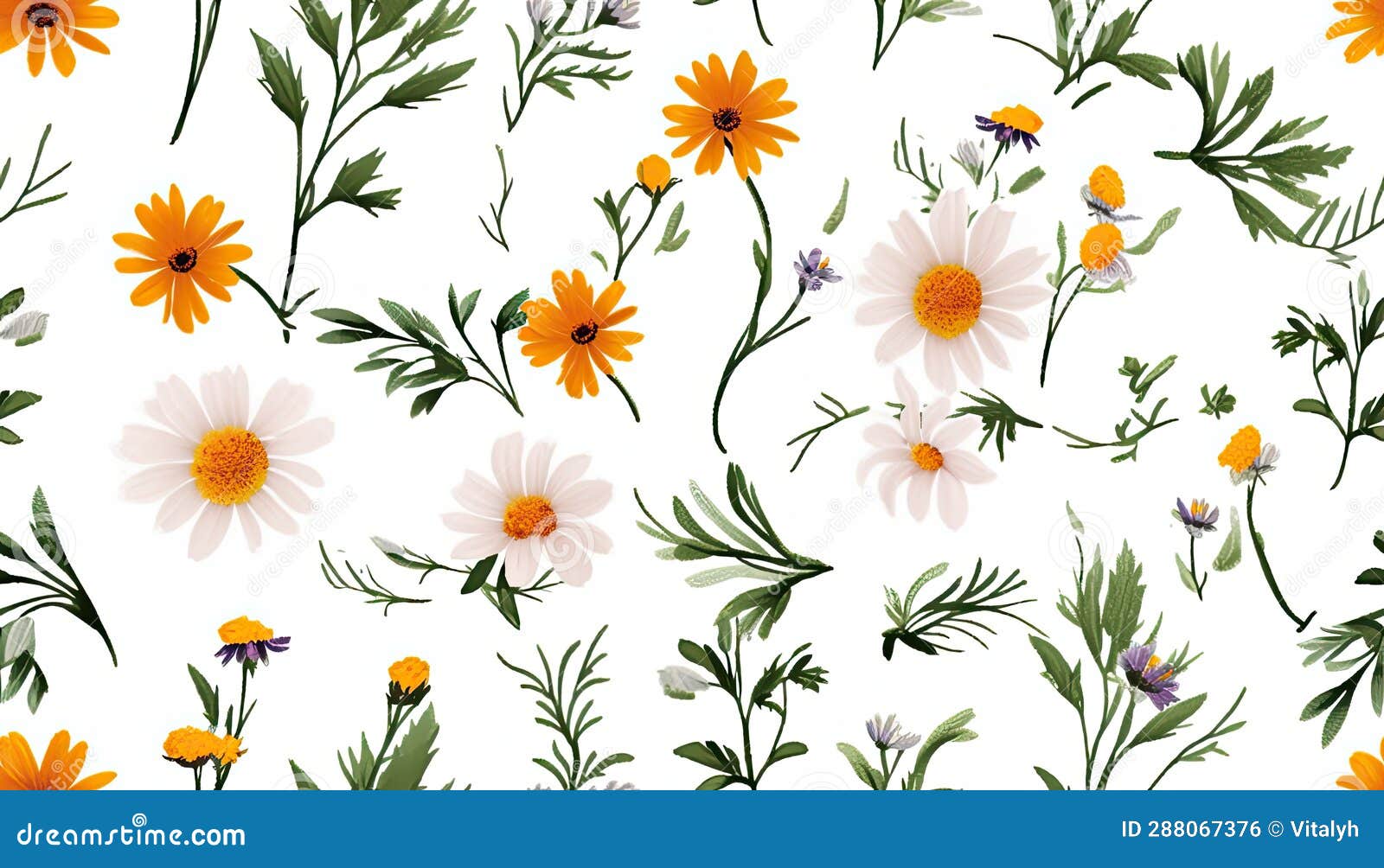 Beautiful Small Wild Flowers Pattern in a White Background. Stock Photo ...