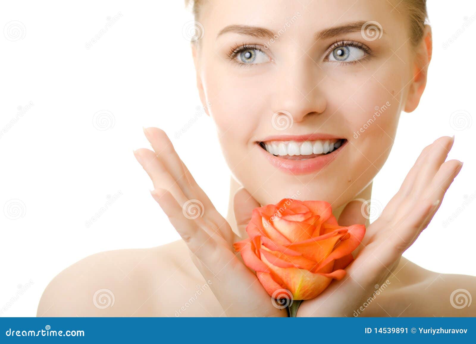 Beautiful Smile Woman with Rose Stock Image - Image of scent, hand ...