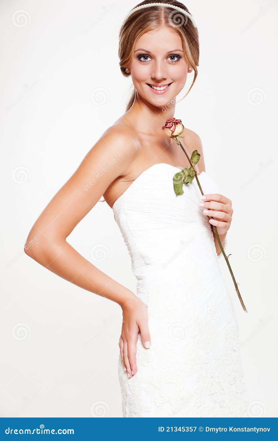 Beautiful Smiley Bride with Rose Stock Image - Image of human, glamour ...