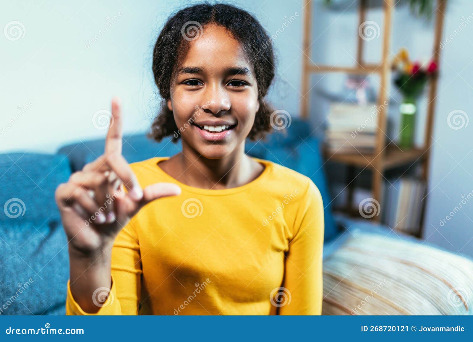 Smiling Black Deaf Girl Using Sign Language at Home Stock Image - Image ...