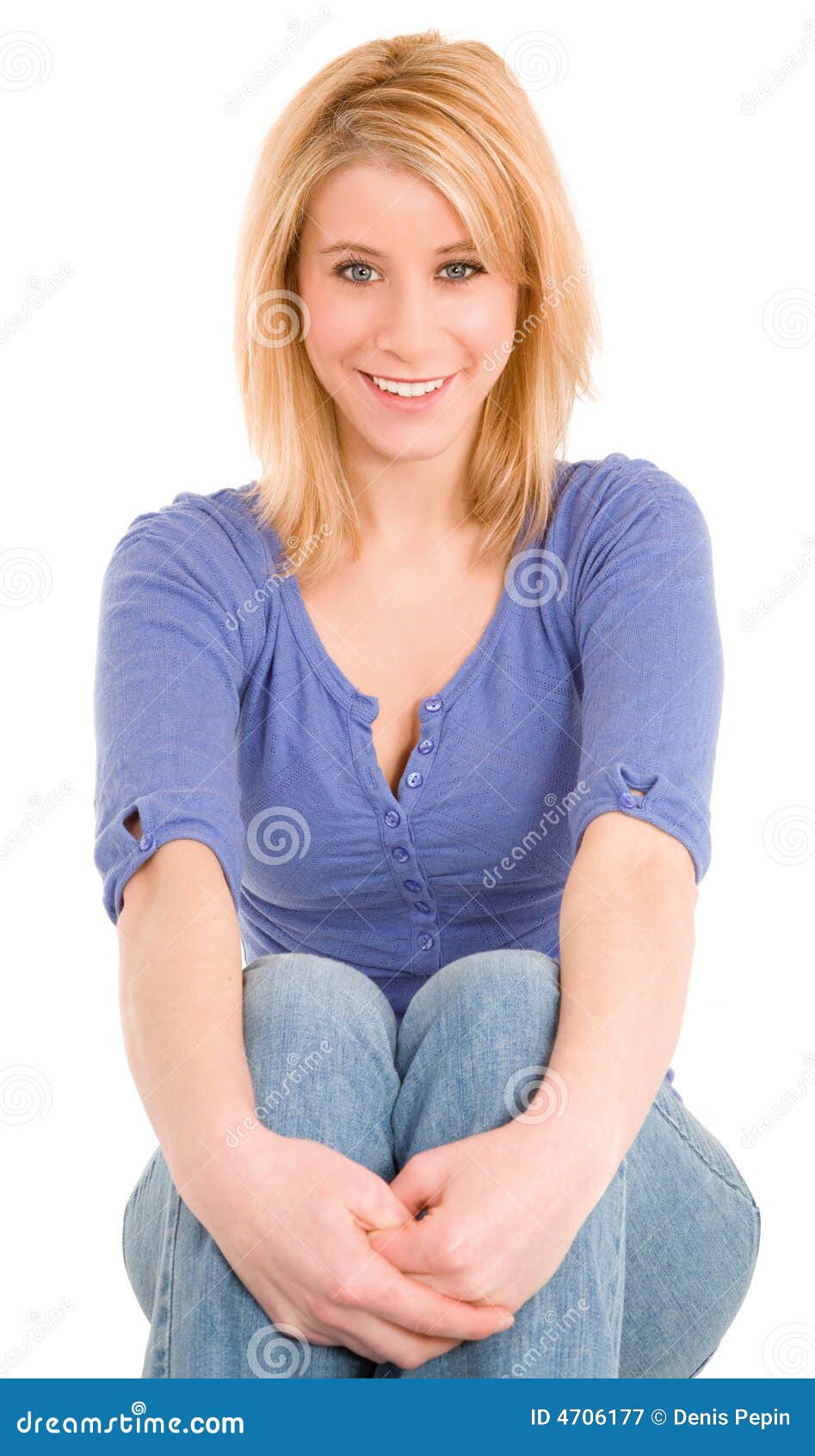 Beautiful Smiling Blonde Sitting Down And Relaxing Stock Image Image