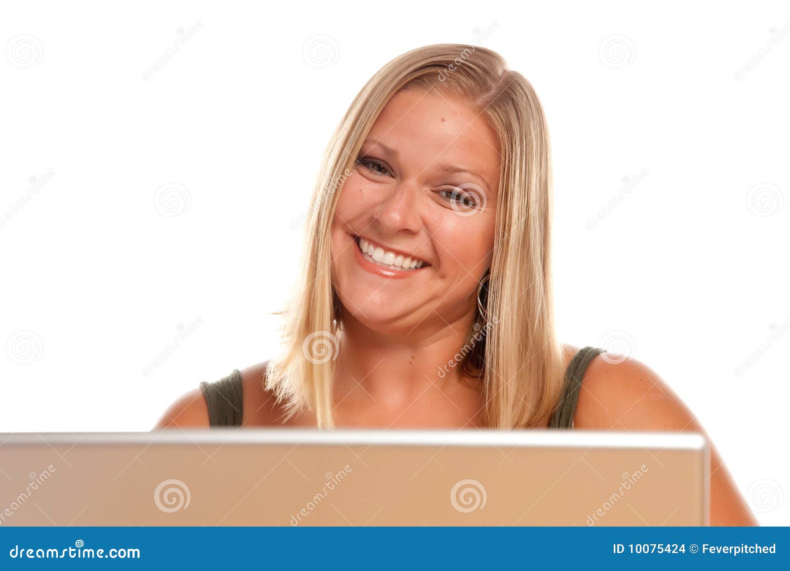 Beautiful Smiling Blonde Woman Using Laptop Stock Photo - Image of ...