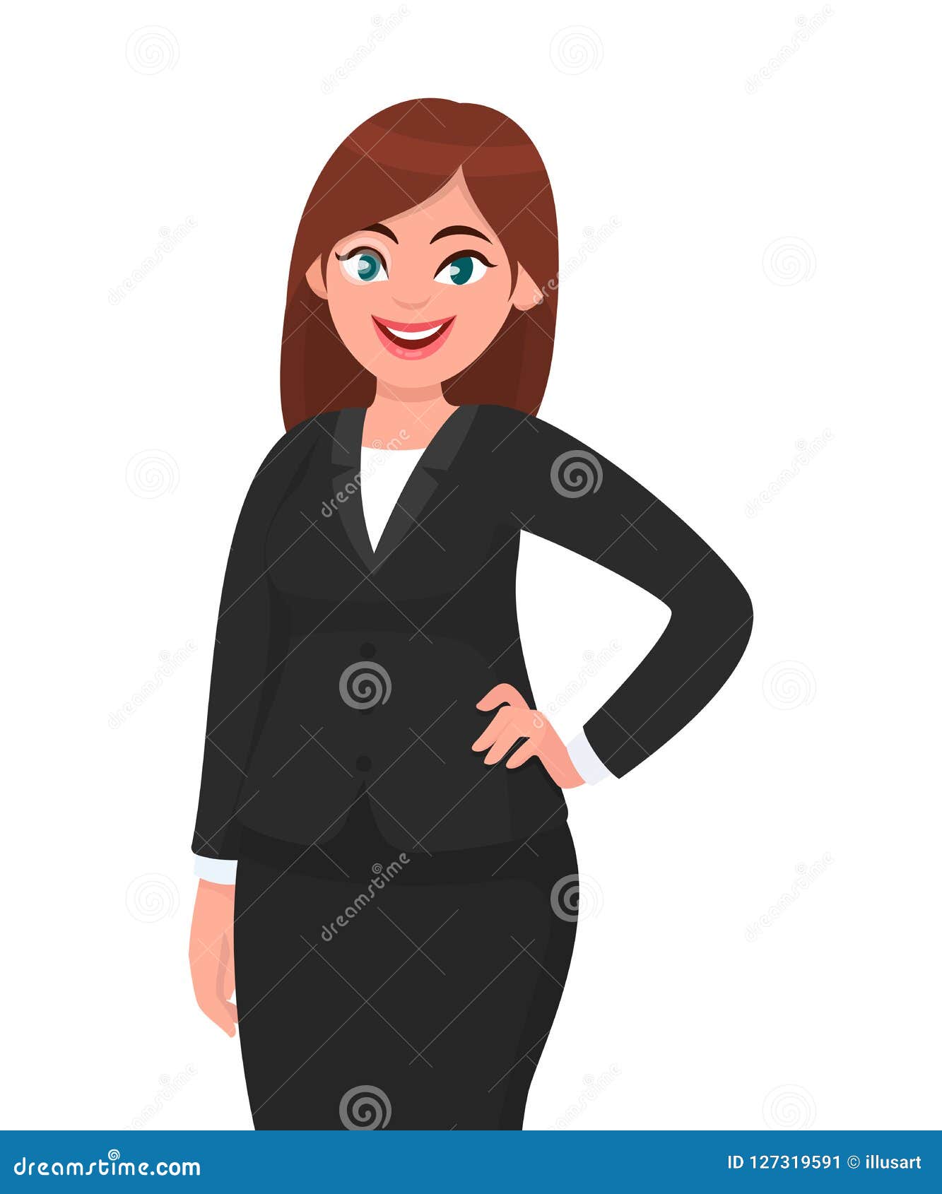 Beautiful Smiling Business Woman In Formal Suit, Standing While Holding ... Beautiful Smiling Business Woman In Formal Suit, Standing While Holding ...
