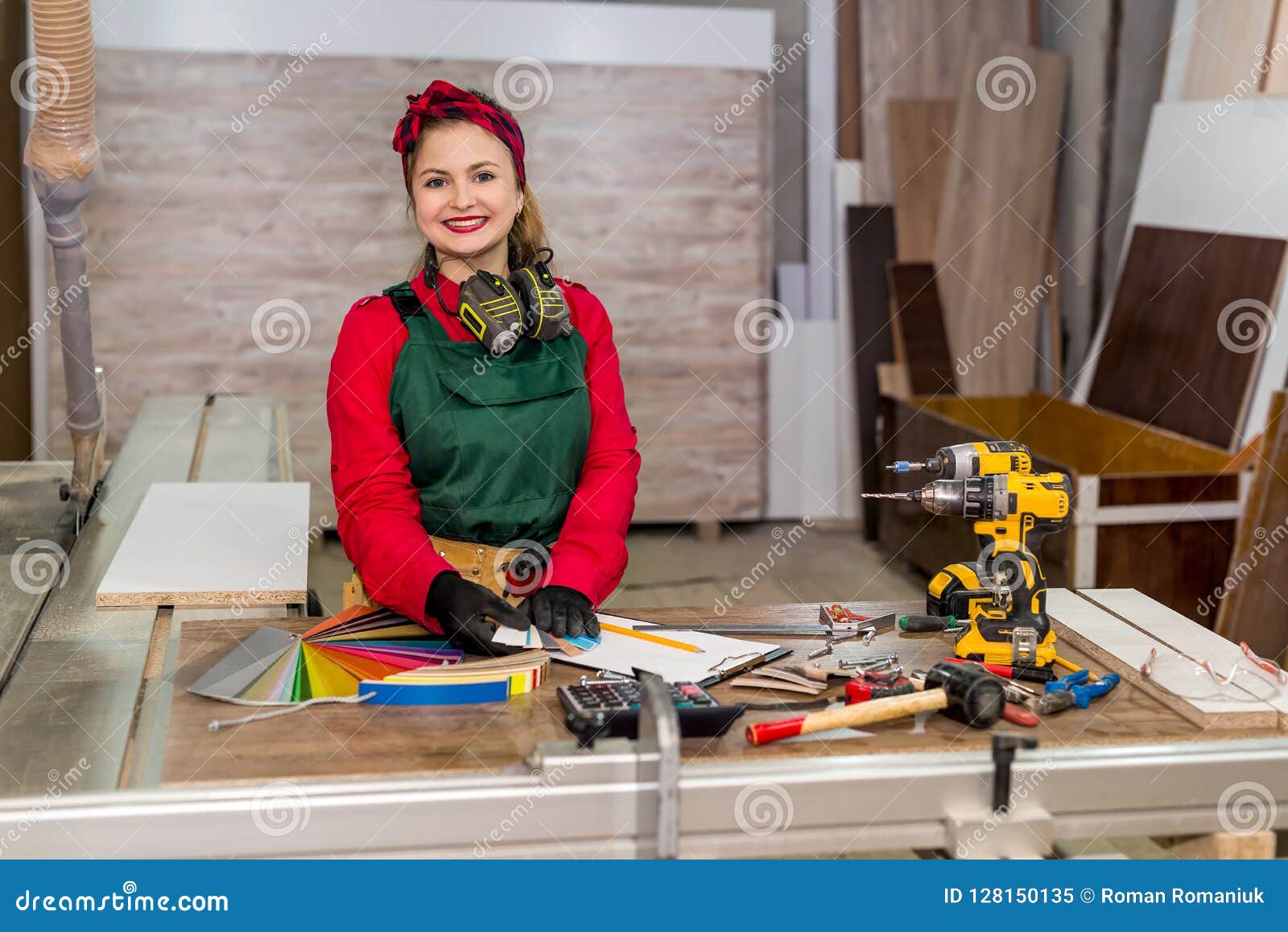 Beautiful Smiling Carpenter with Colour Samples Stock Image - Image of ...